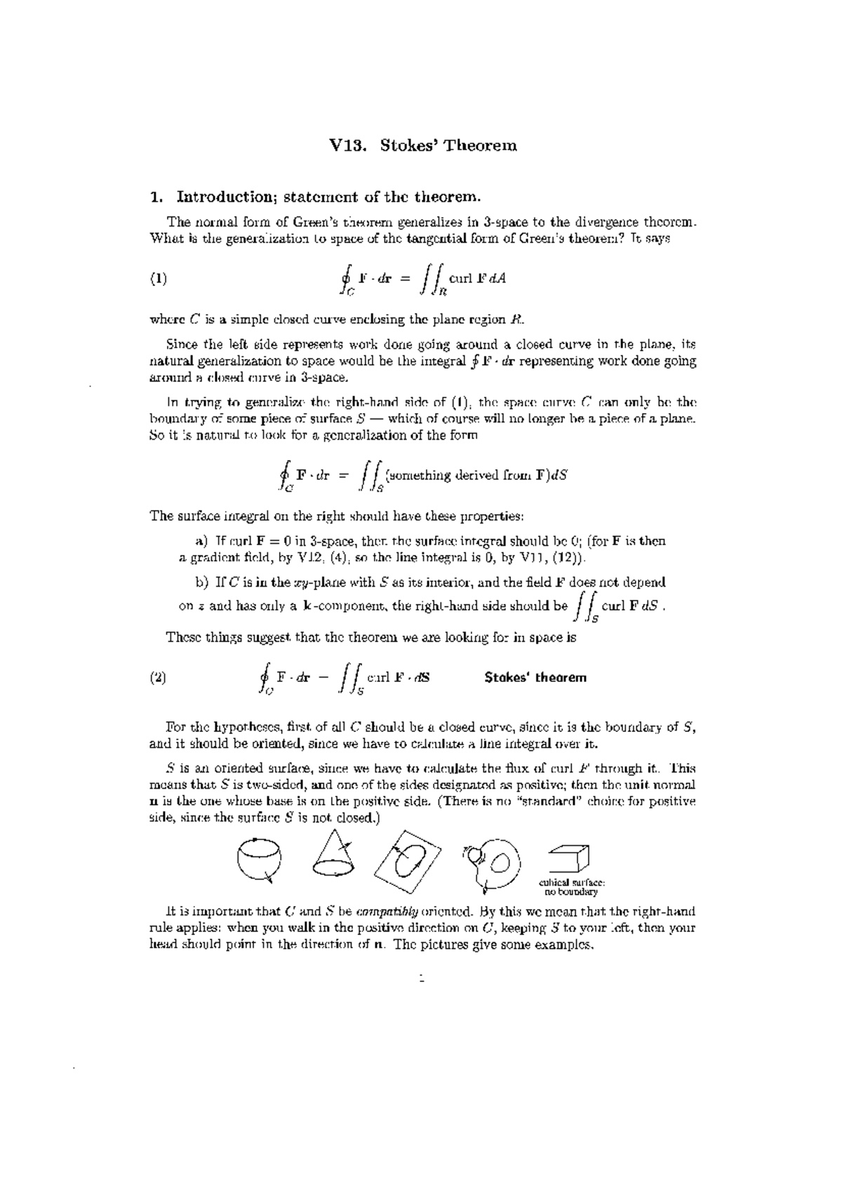 C7410 Stokes' Theorem: Generalization to Space and Proof - Studocu