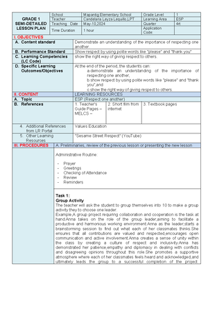 4As Semi Detailed Lesson Plan - GRADE 1 SEMI-DETAILED LESSON PLAN ...