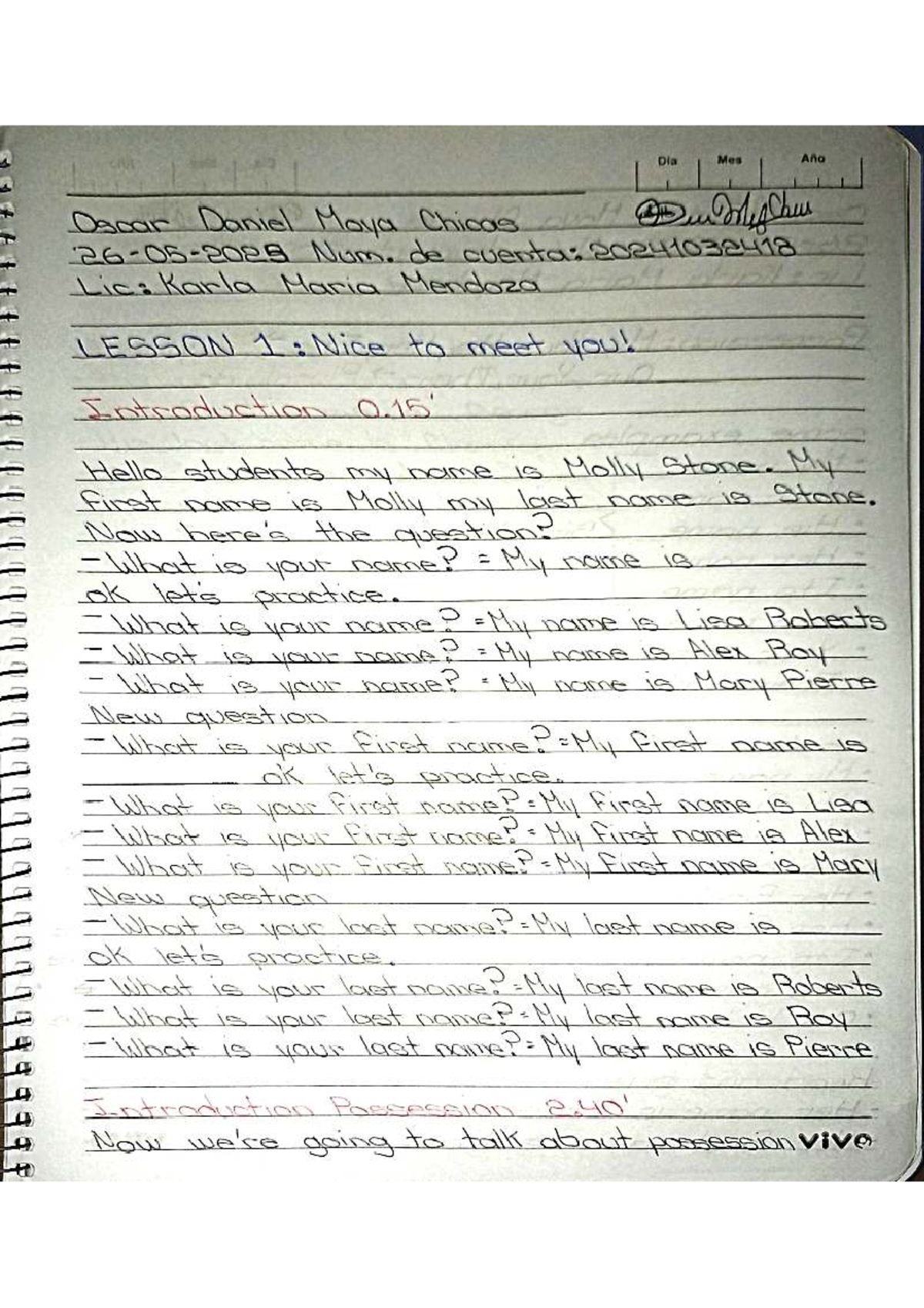 Moya Oscar U1T1a1 - Lesson 1: Nice to Meet You - Note Taking - Studocu