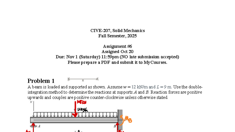 Solid Mechanics 2025 - Fall Assignment HW6: Beam Reactions Analysis ...