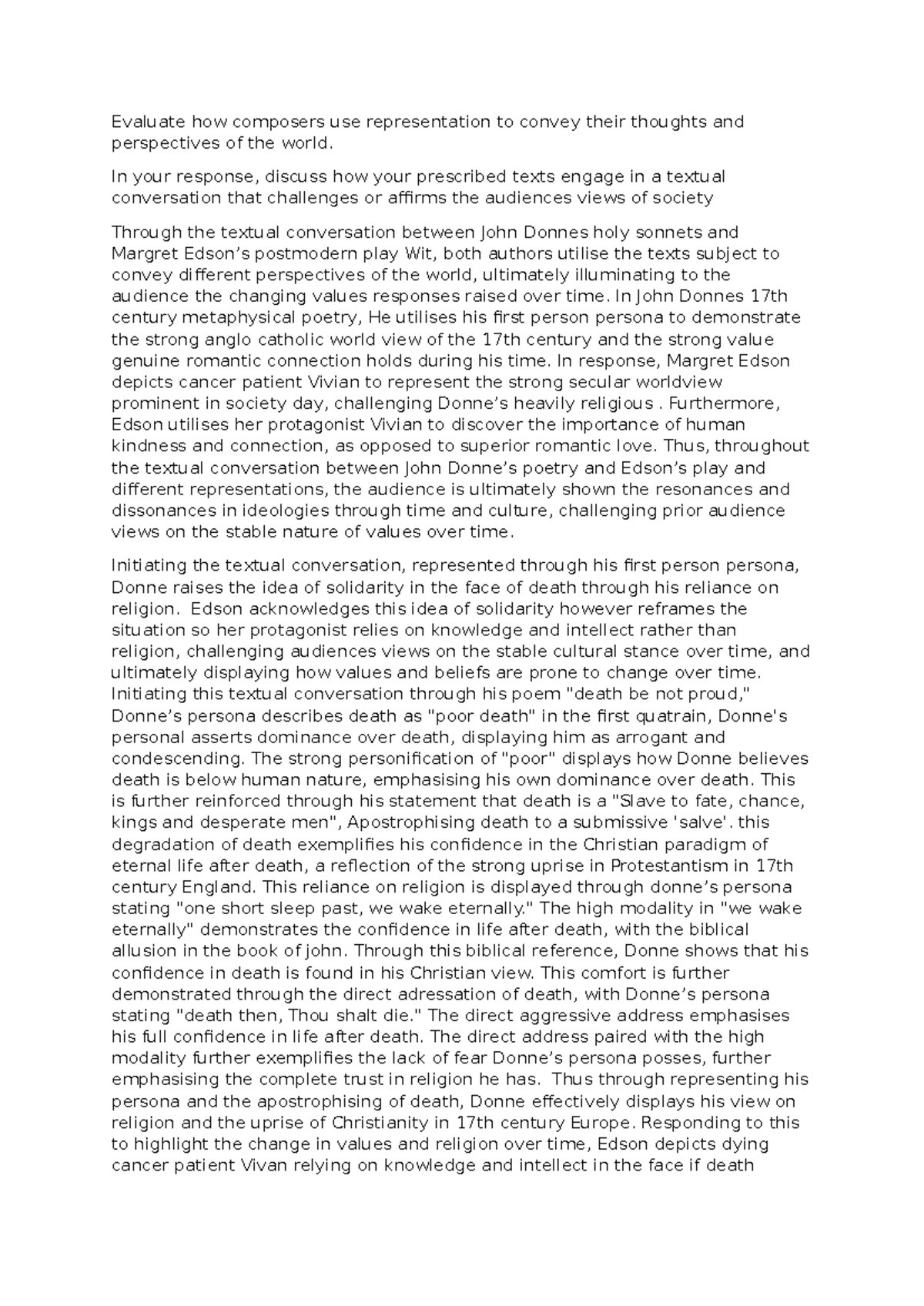 HSC English: Textual Conversation Between Donne's Holy Sonnets & Edson ...