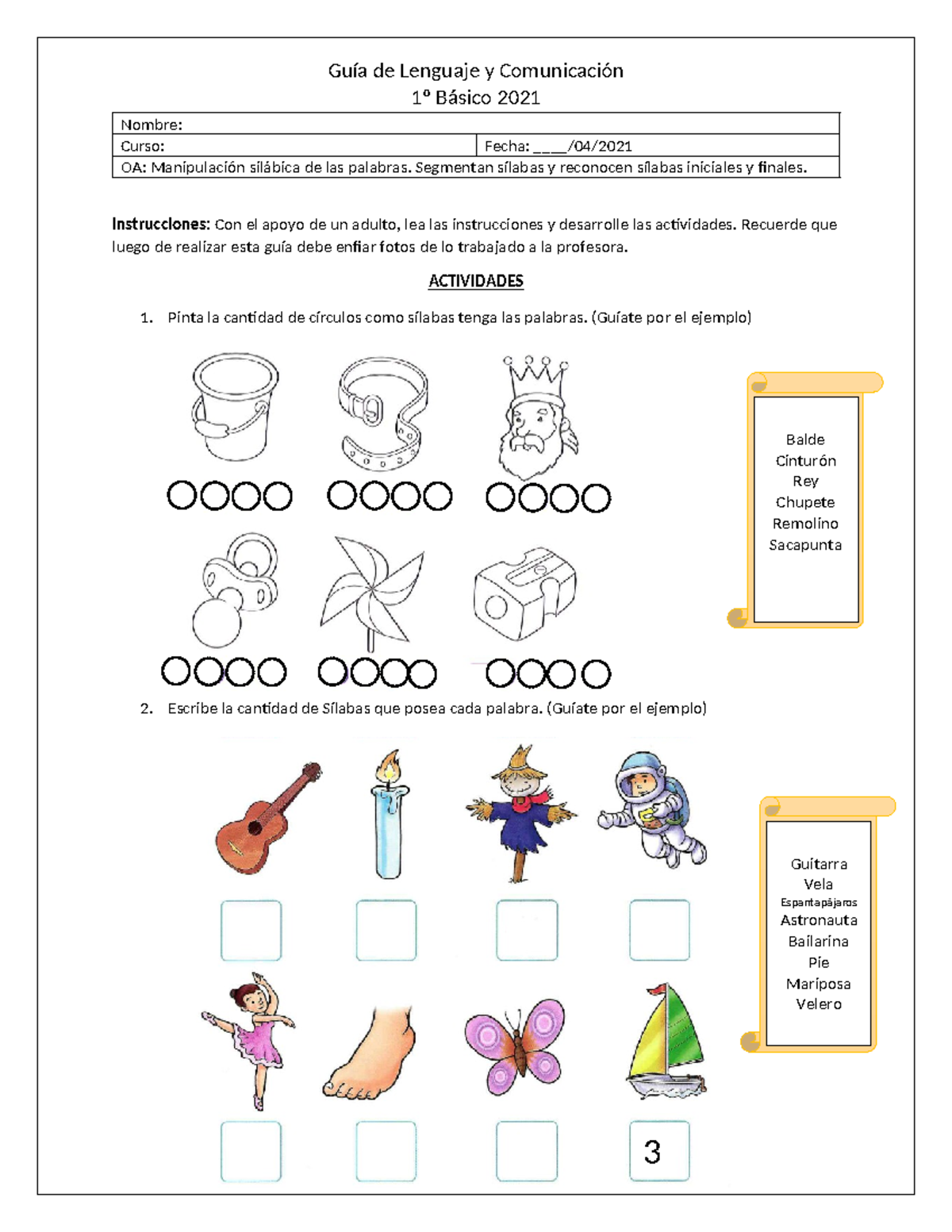 Guía de Habilidades: Segmentación y Silabas Inicial, Medial, Final 1º ...