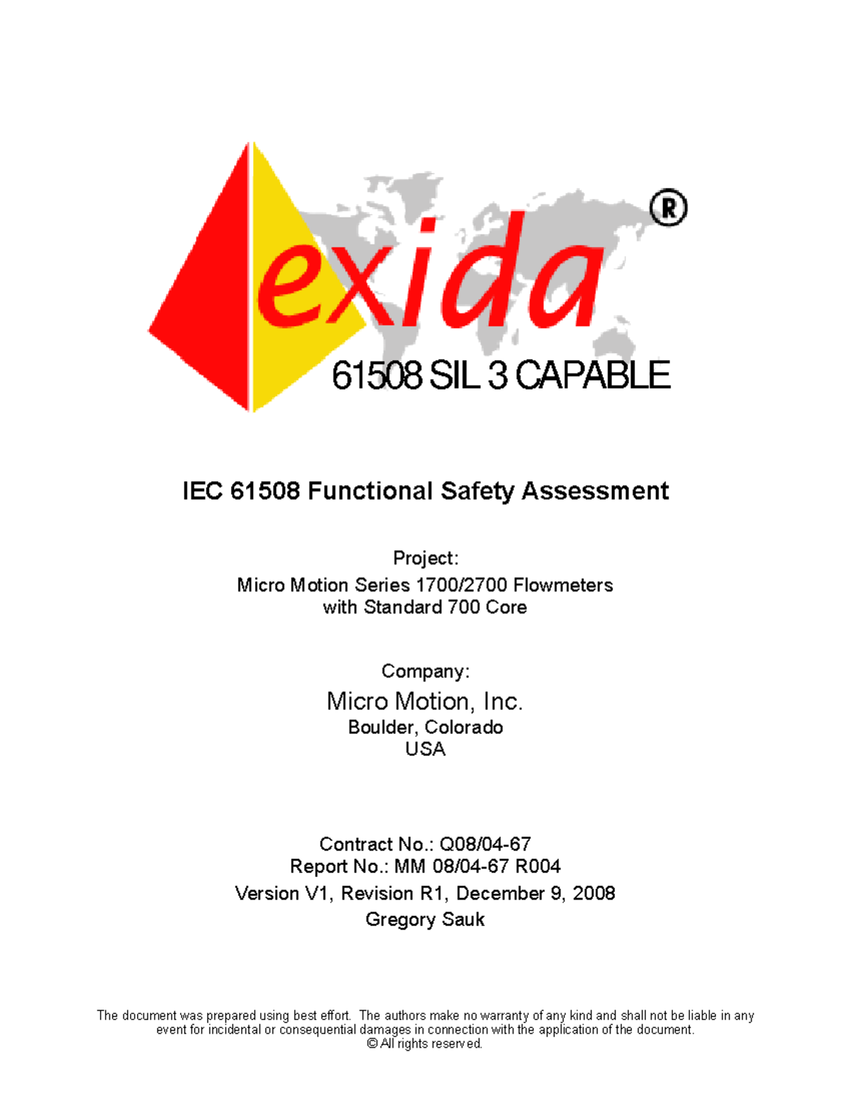 IEC 61508 SIL 3 Functional Safety Assessment for Micro Motion ...
