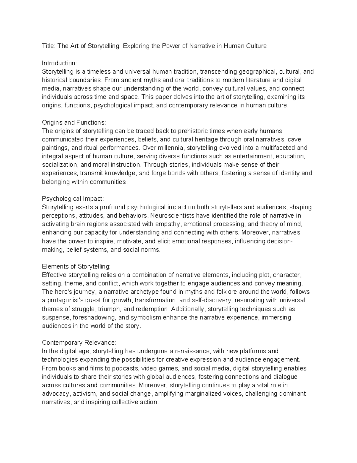 Title The Art of Storytelling Exploring the Power of Narrative in Human ...