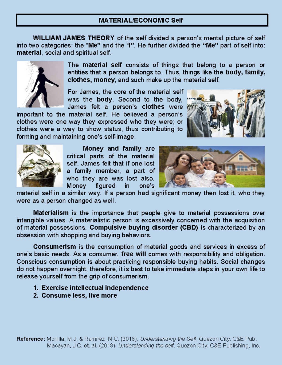 Material Self - MATERIAL/ECONOMIC Self WILLIAM JAMES THEORY of the self ...