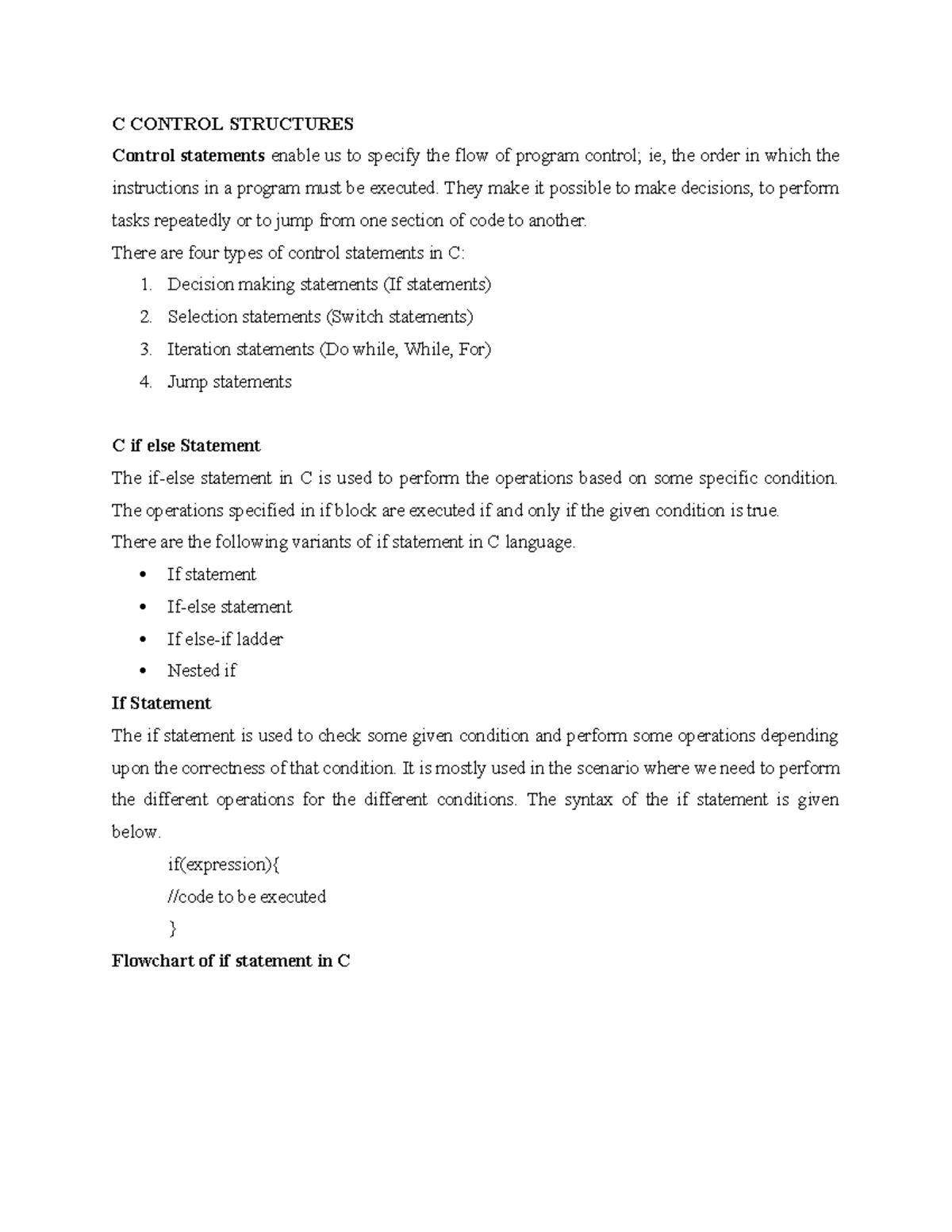 C Programming Control Structures: Decision-Making and Loops - Studocu