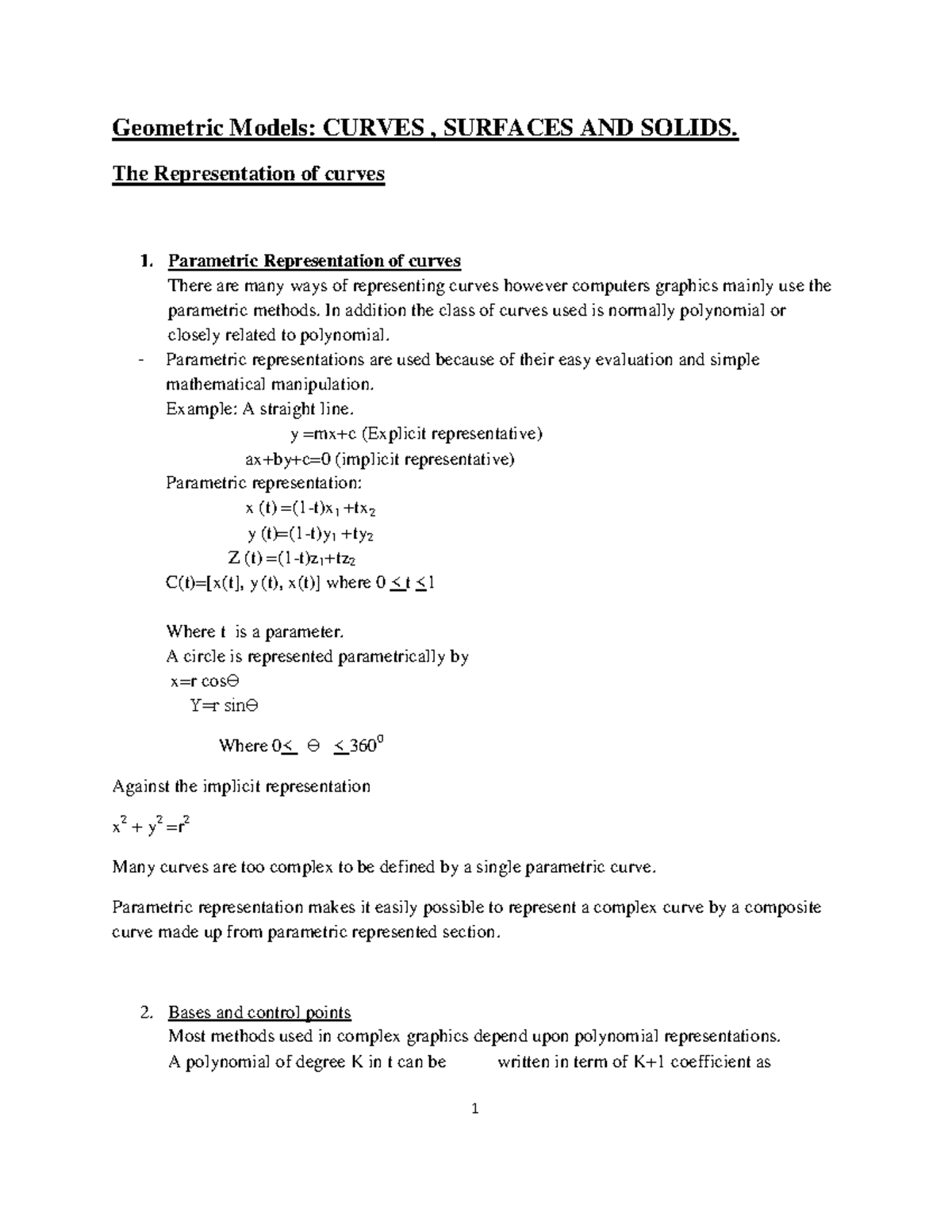 Geometric Models Curves Surfaces Solids - Geometric Models: CURVES ...