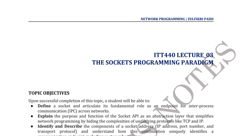 NETWORK PROGRAMMING I ITT440 LECTURE 03: Sockets Programming Paradigm ...