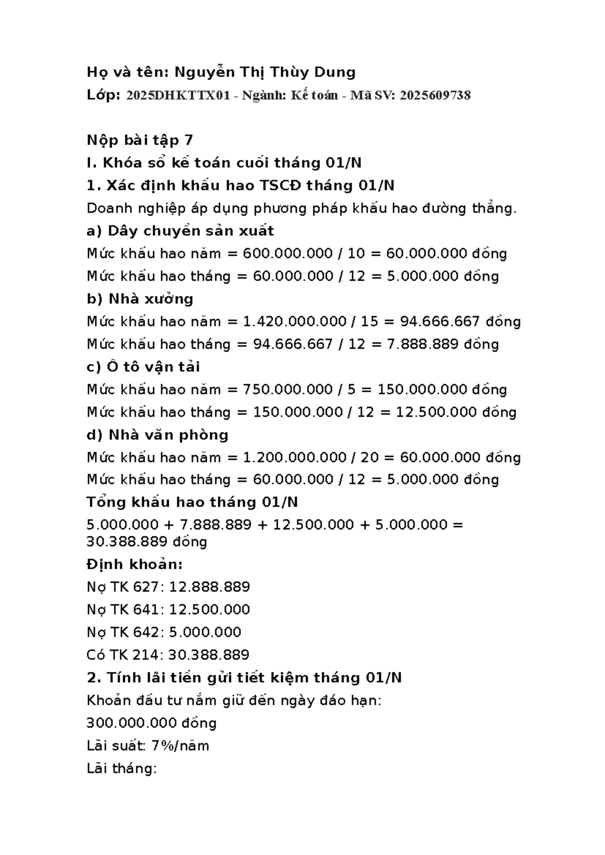 Bài Tập 7: Khóa Sổ Kế Toán Cuối Tháng - Kế Toán 2025DHKTTX01 - Studocu