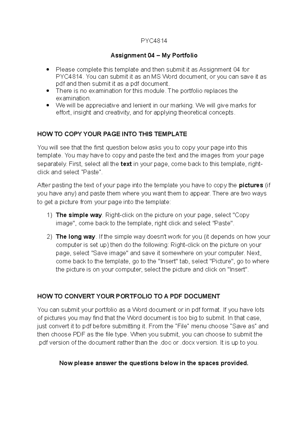 Pyc4814porfolio - Guideline of the Portfolio - PYC Assignment 04 – My Portfolio Please complete ...