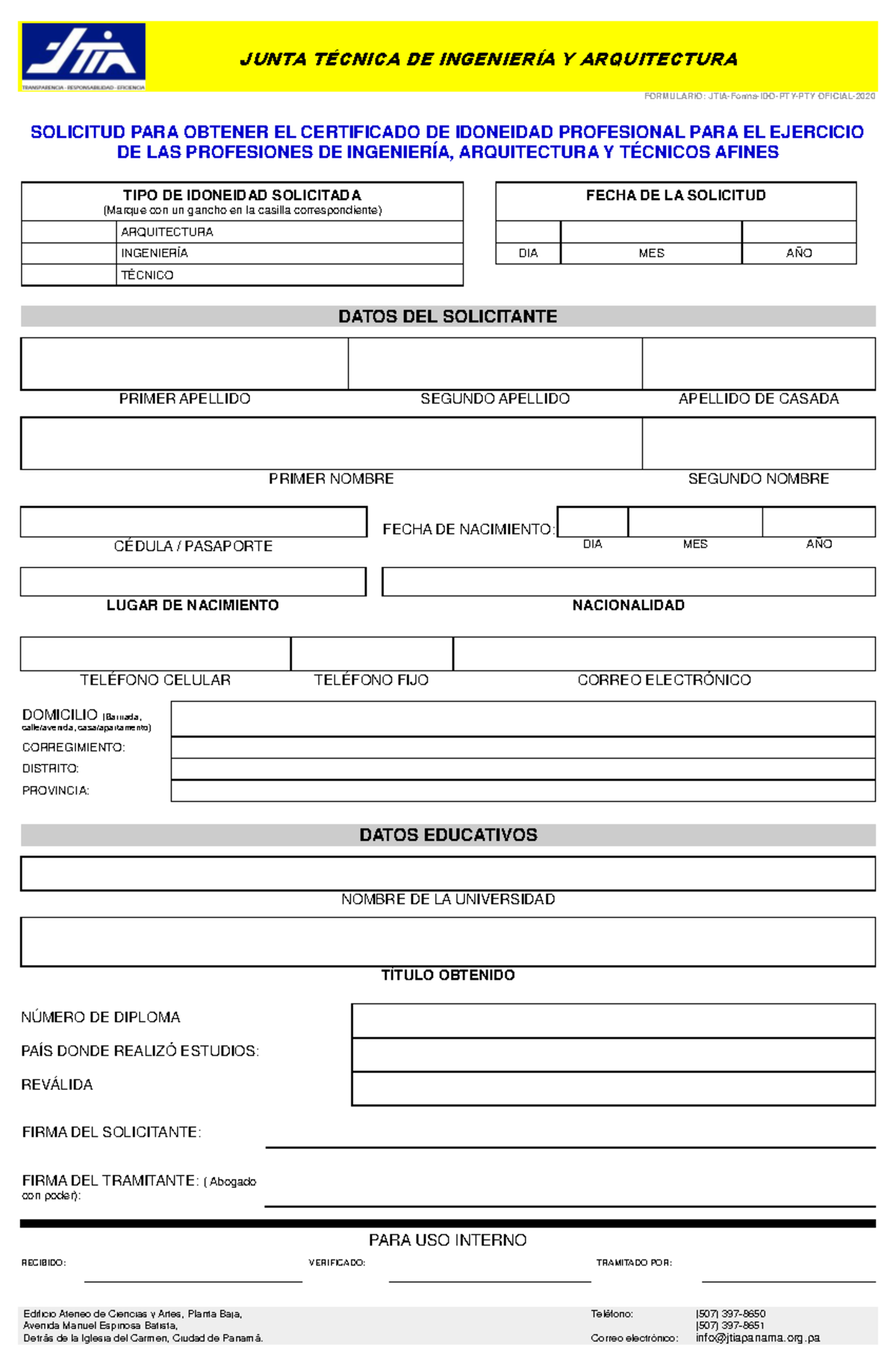 Solicitud de Certificado de Idoneidad Profesional - JTIA-2020 - Studocu