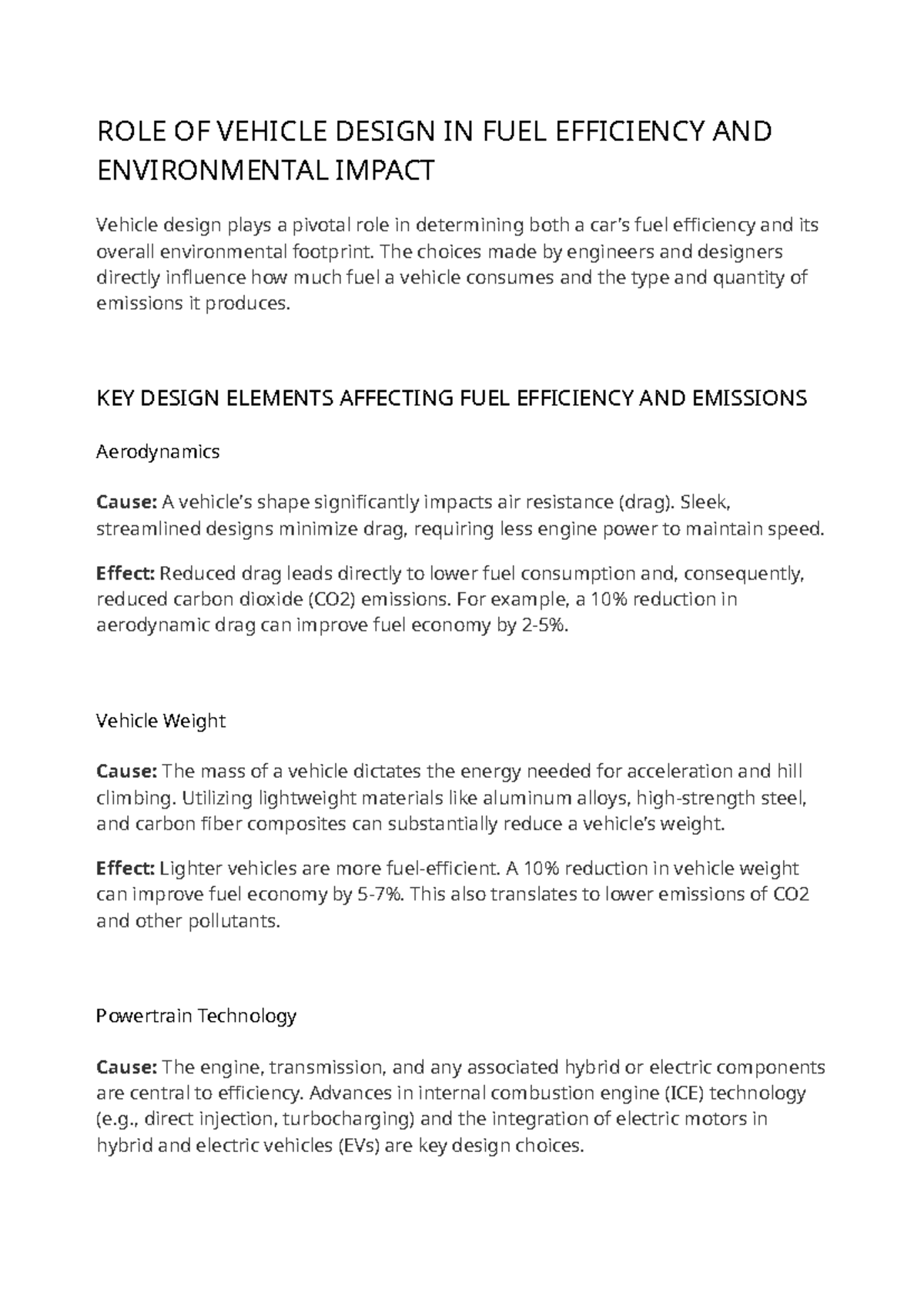 Vehicle Design and Fuel Efficiency: Key Factors Impacting Eco ...
