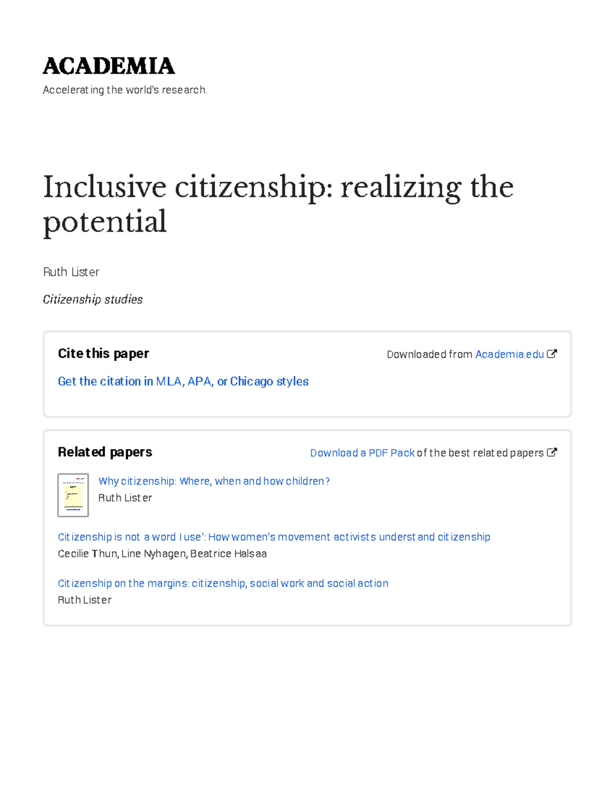Inclusive Citizenship: Understanding Dynamics of Inclusion & Rights ...