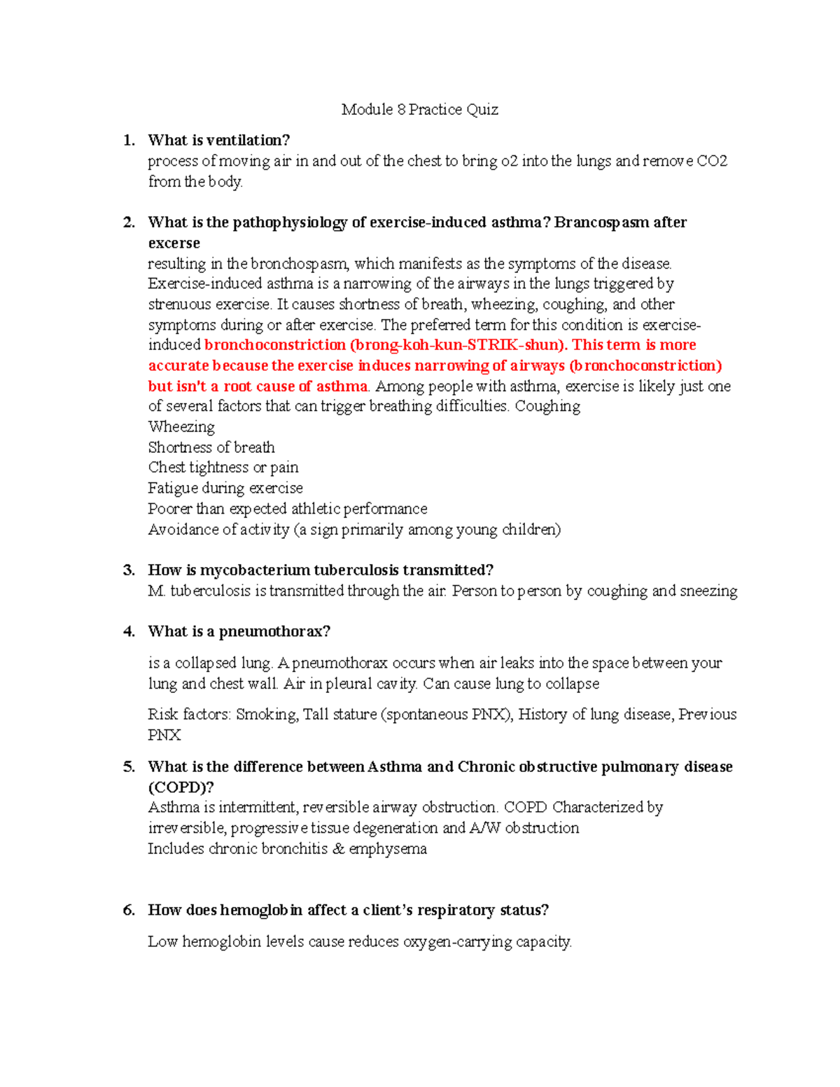 Module 8 Review Quiz Answers: Respiratory & Integumentary Systems - Studocu