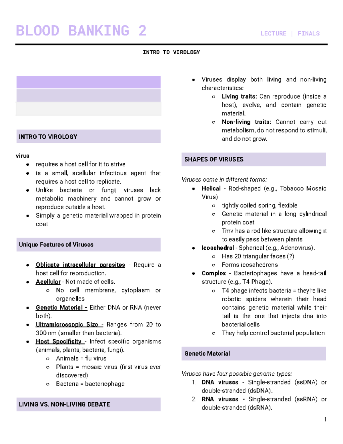 BLOOD BANKING 2 LECTURE FINALS: VIROLOGY NOTES AND VIRUS CLASSIFICATION ...