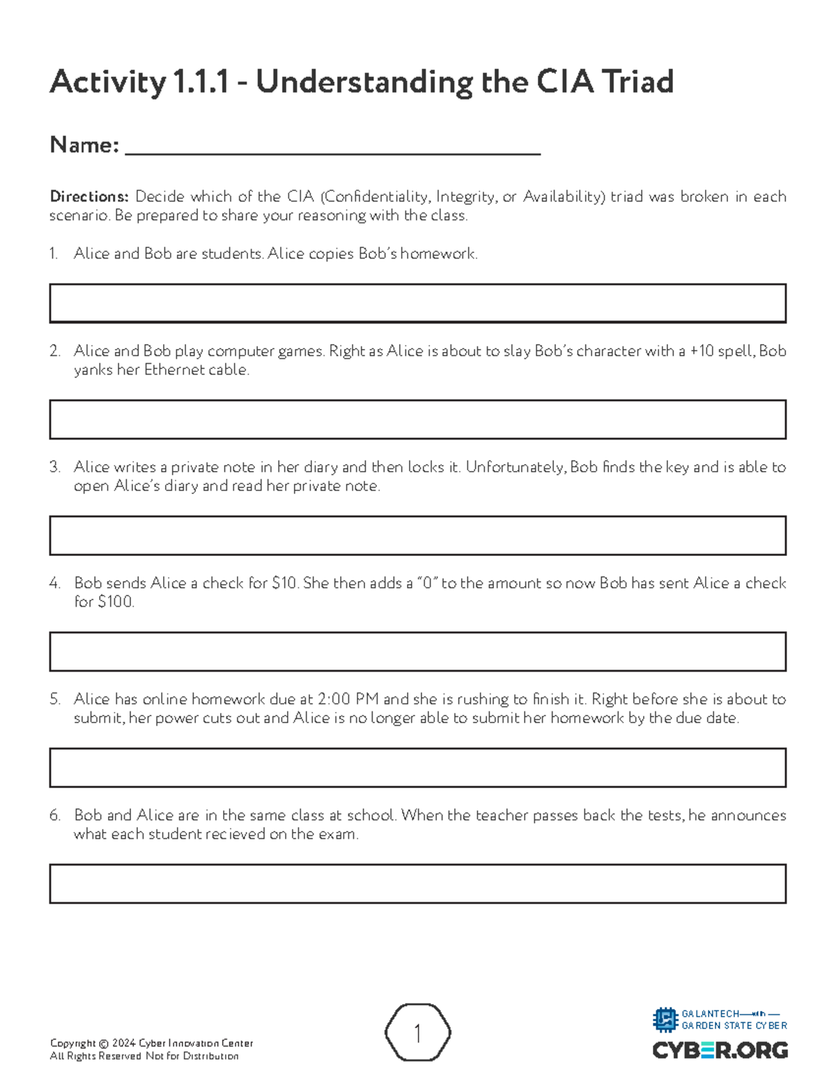 Activity 1.1 - CIA Triad Scenarios Worksheet Overview - Studocu