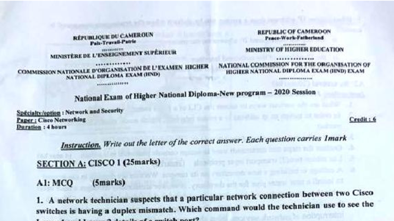 HND 2020 Complete Past Questions: Network and Security Exam - Studocu