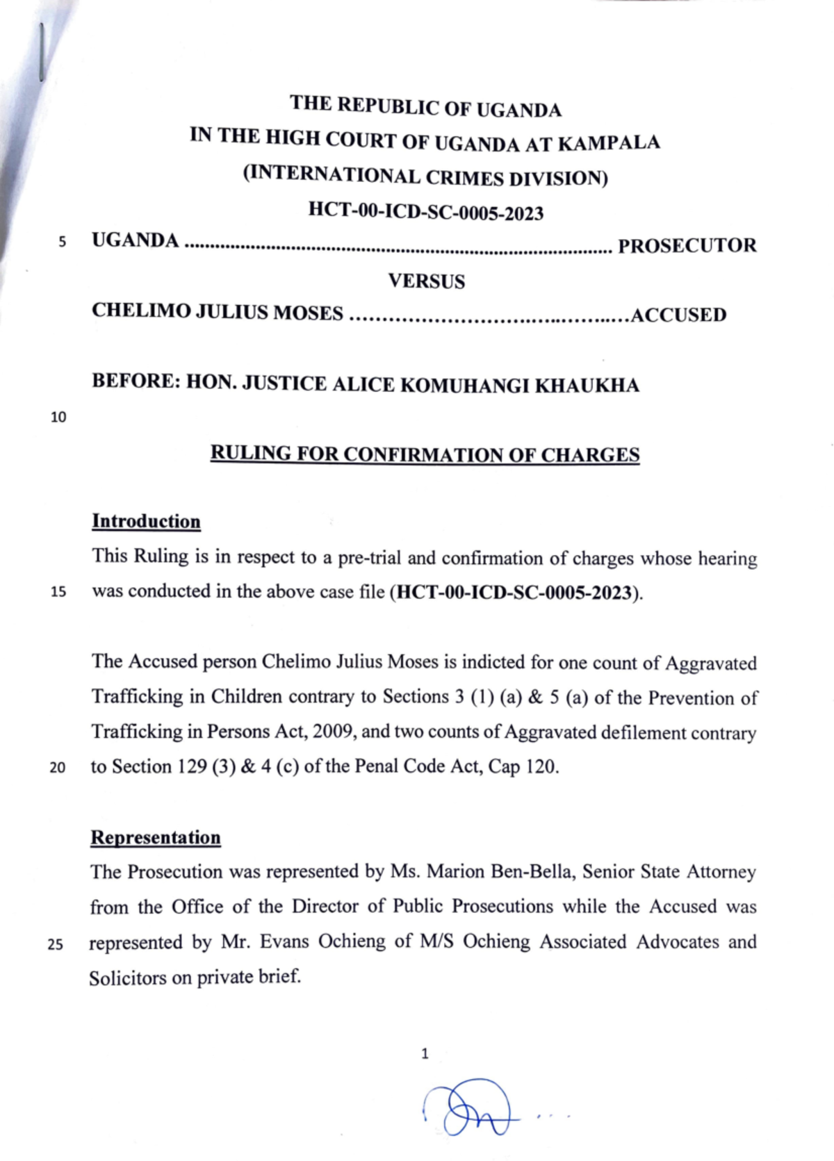 HCT-00-ICD-SC-0005: Ruling on Charges Against Chelimo Julius Moses ...