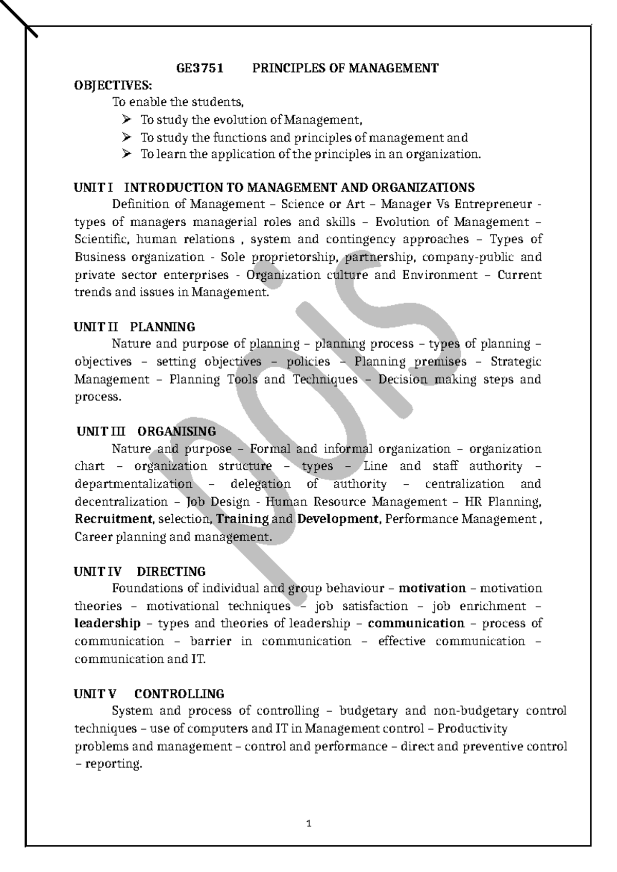 GE3751 Principles of Management: Comprehensive Study Notes - Studocu