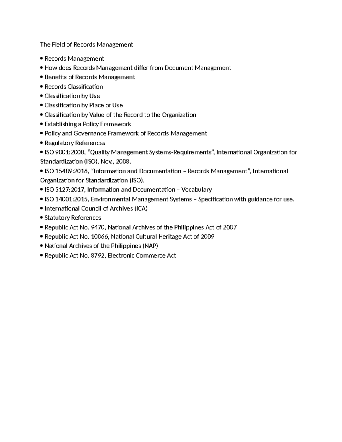 Records Management Overview: Concepts, Policies, and Standards - Studocu