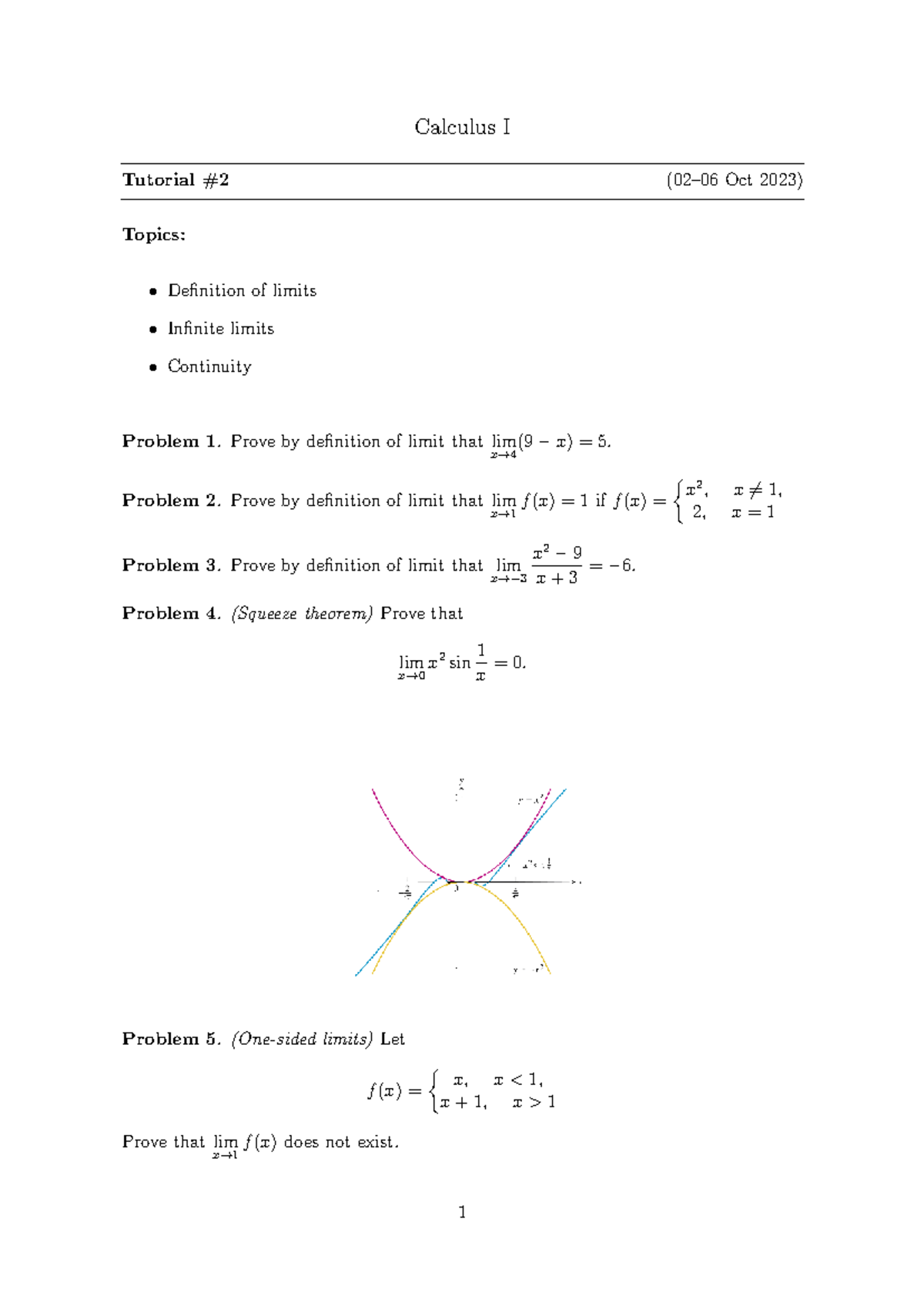Calculus I - Tutorial #2: Limits and Continuity Problems (Oct 2023 ...