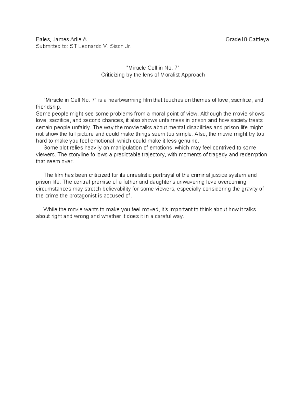 A4 Miracle Cell in No. 7 - essay - Bales, James Arlie A. Grade10 ...
