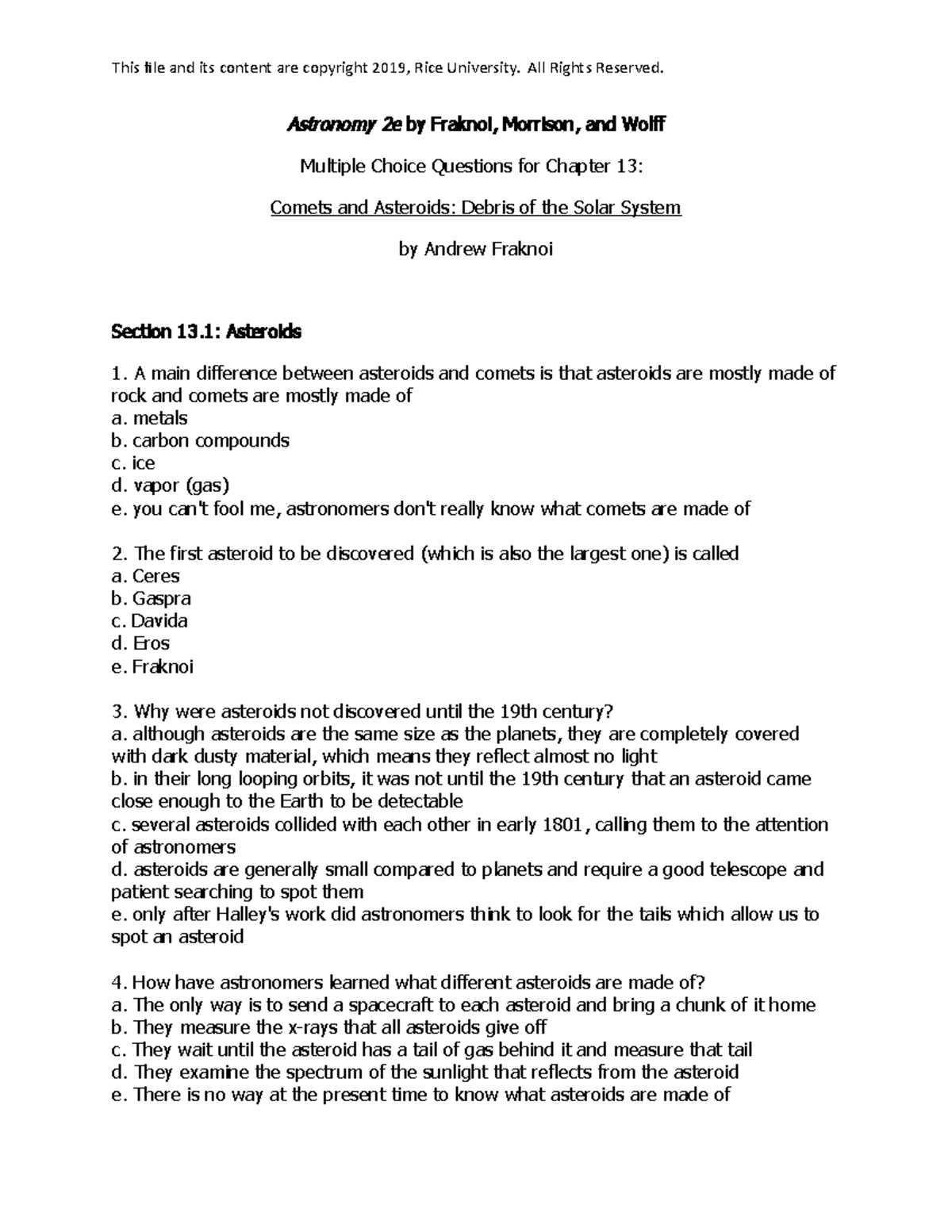 OS Astronomy 2e Test Bank Chapter 13 - Astronomy 2 e by Fraknoi ...