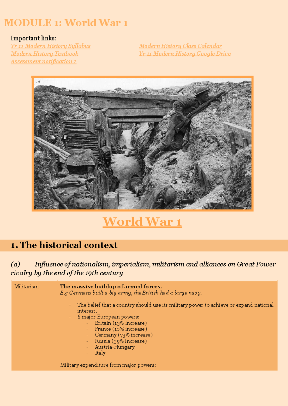 Year 11 Modern History: WW1 Key Concepts and Events Notes - Studocu