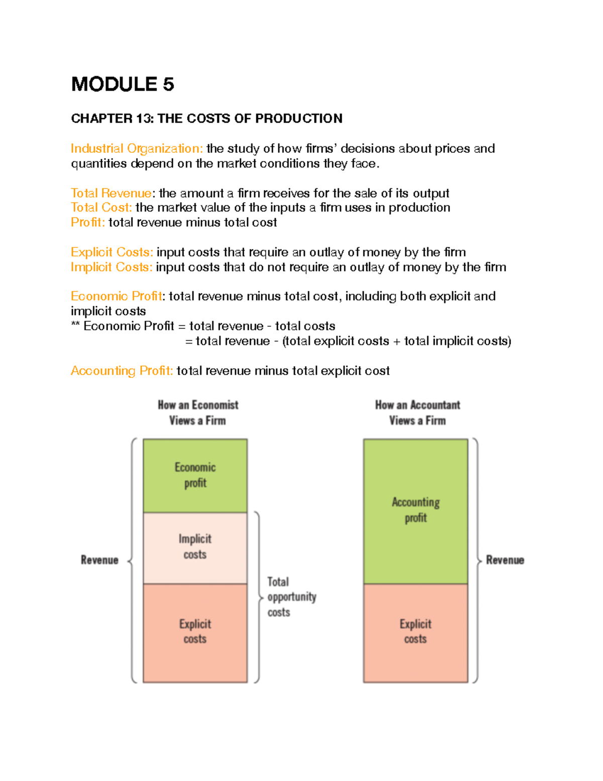 ECO 201 Module 5 Notes - MODULE 5 CHAPTER 13: THE COSTS OF PRODUCTION ...