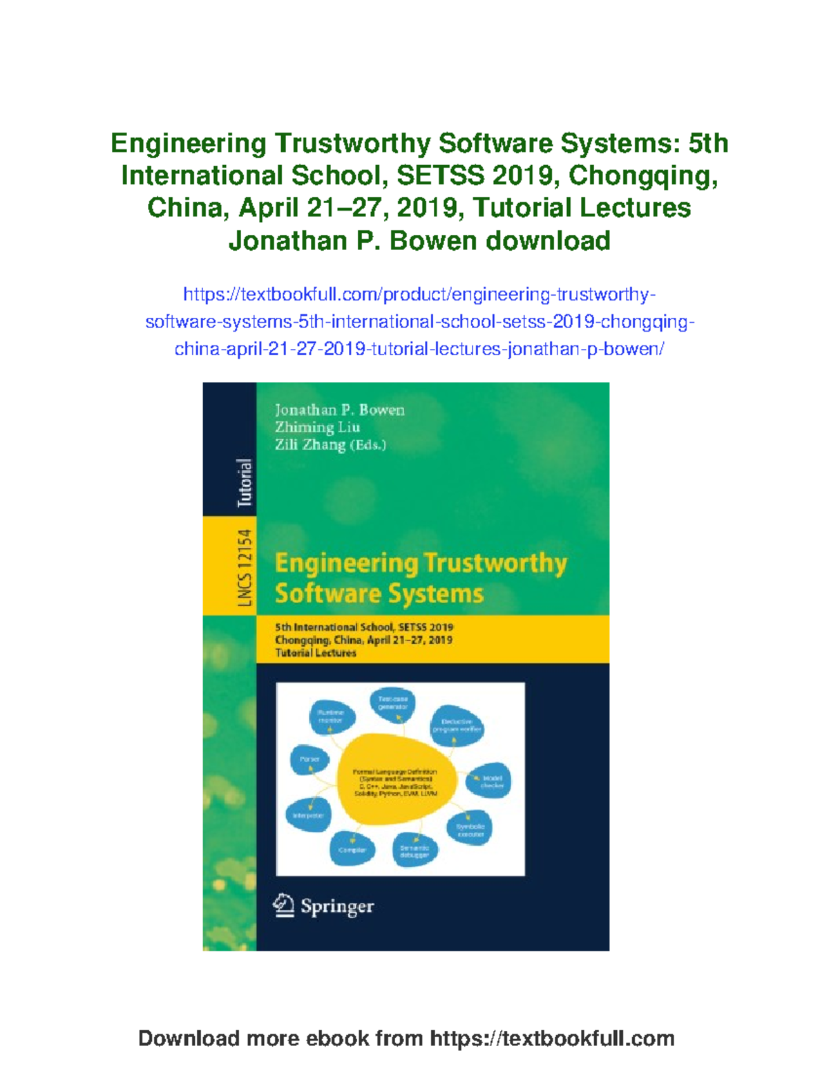 Engineering Trustworthy Software Systems: SETSS 2019 Tutorial Lectures ...