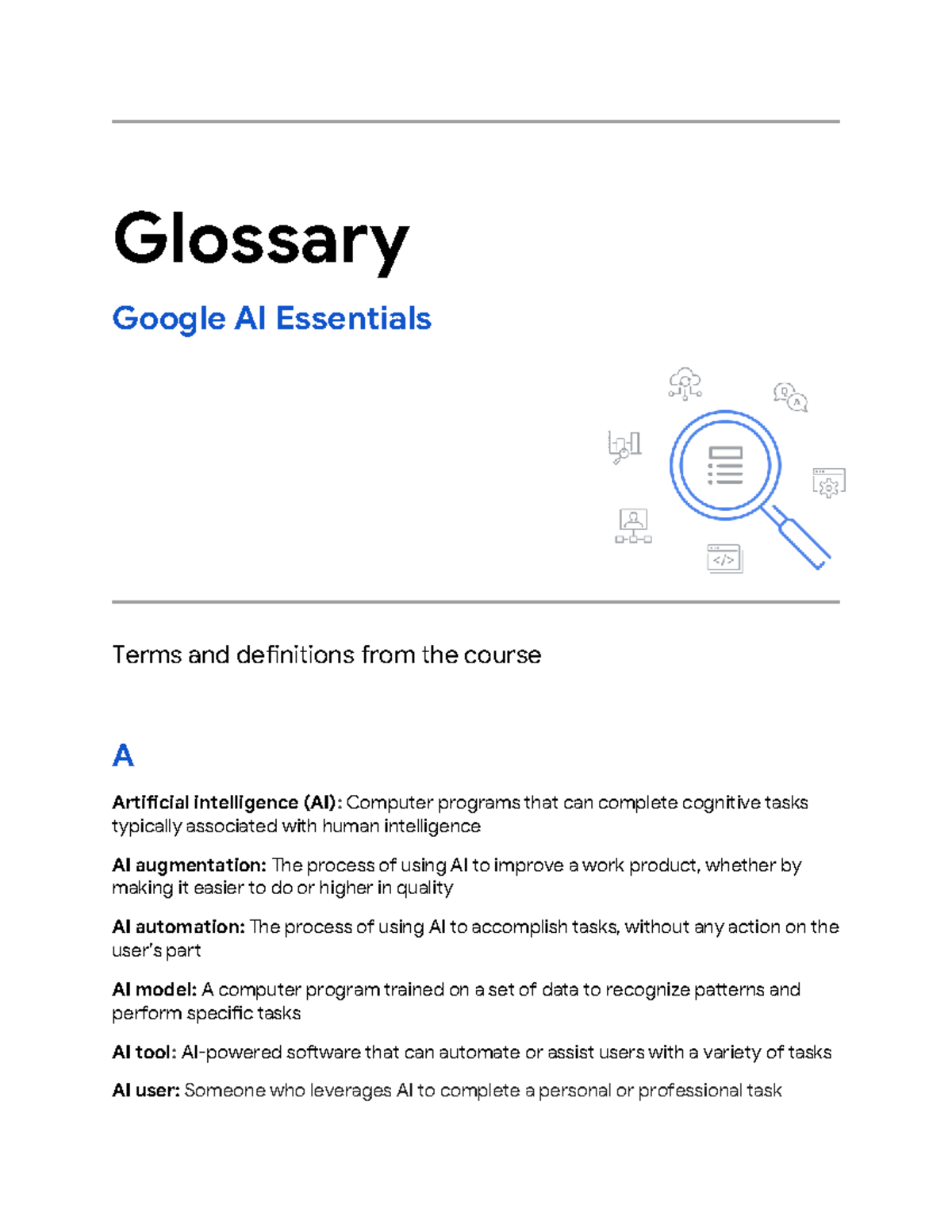 AI Essentials Glossary: Key Terms & Definitions (Course A) - Studocu