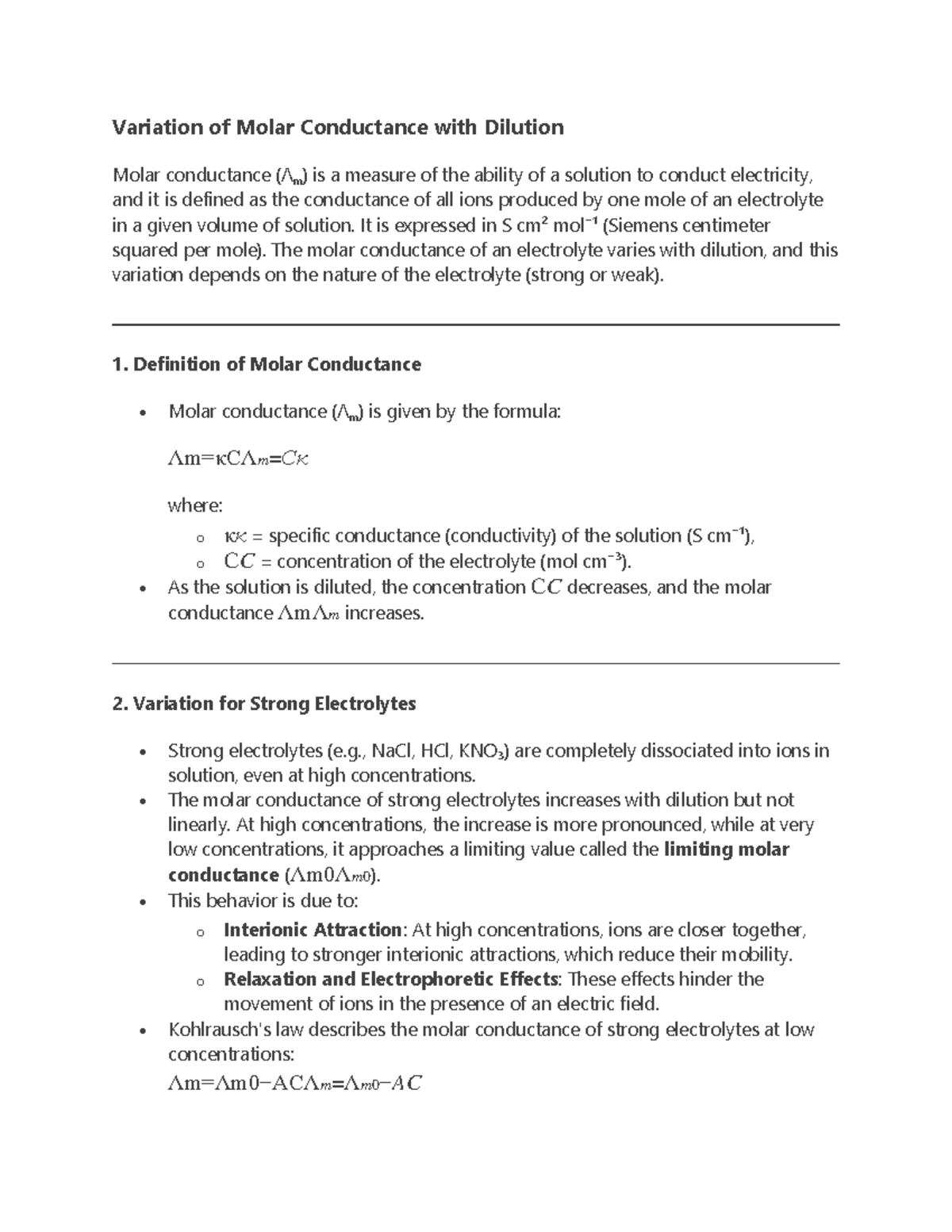 Variation of Molar Conductance with Dilution - It is expressed in S cm² ...