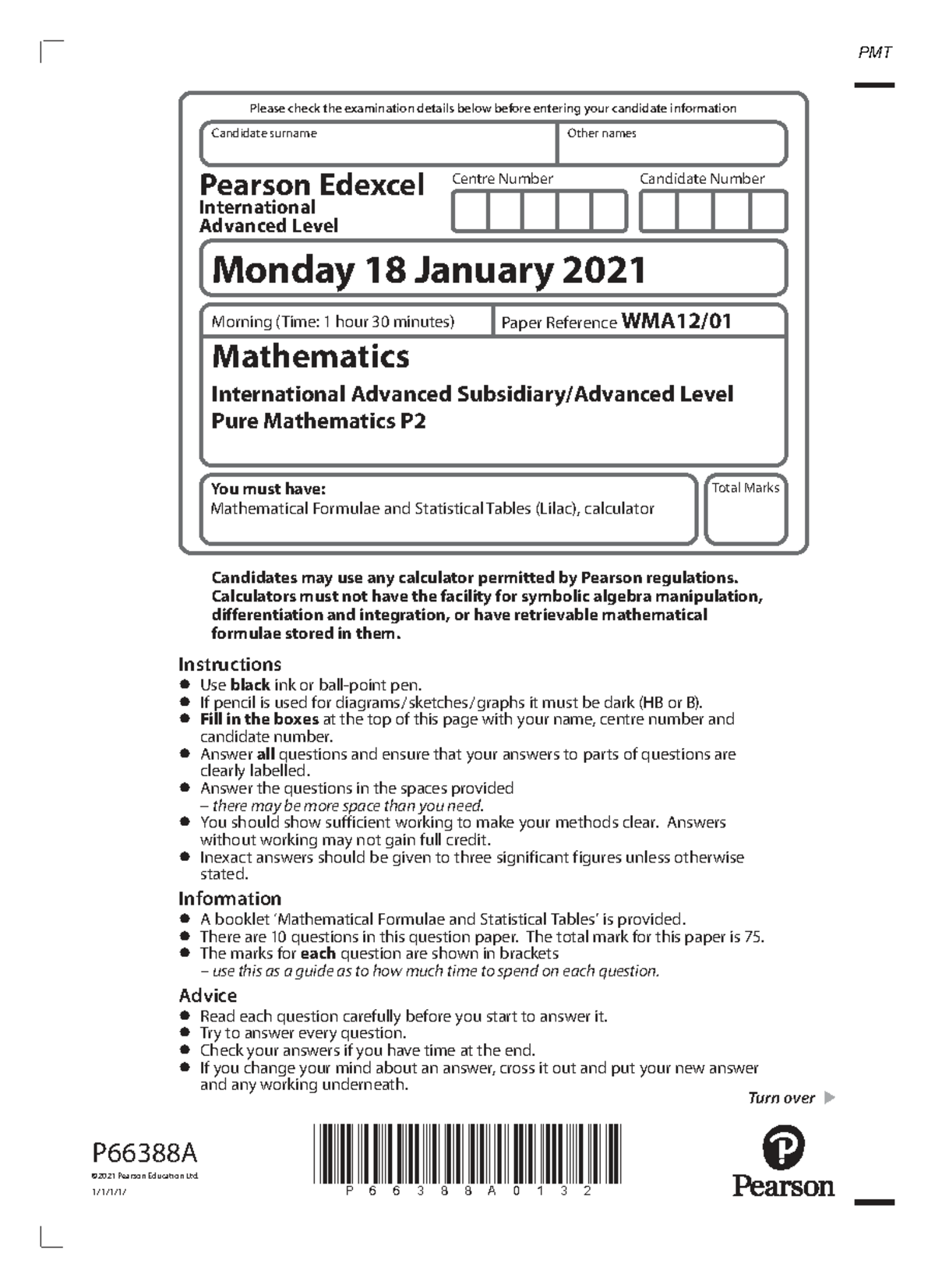 January 2021 IAL Mathematics P2 Exam Paper - Practice Questions - Studocu
