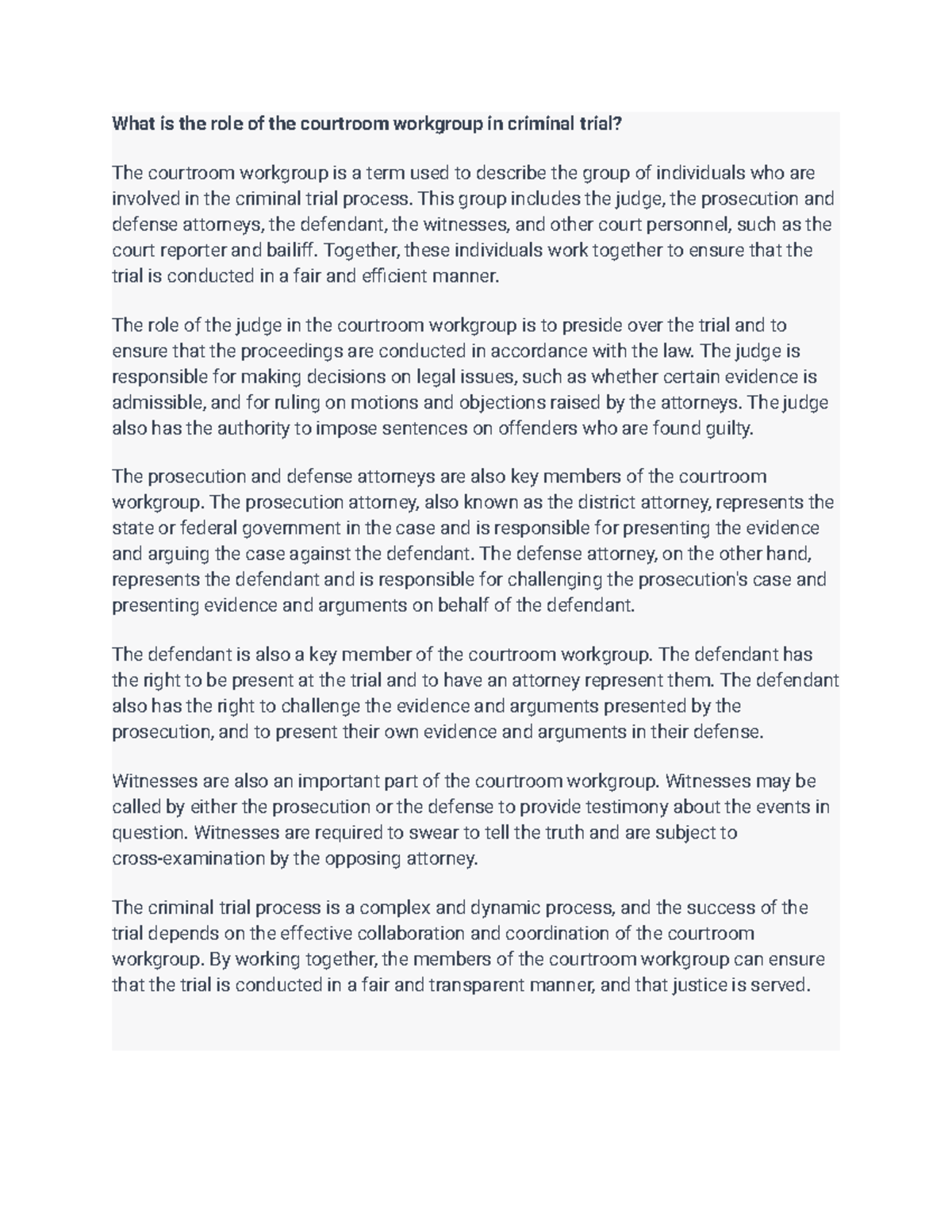 Criminal Trial Dynamics: The Role of the Courtroom Workgroup - Studocu