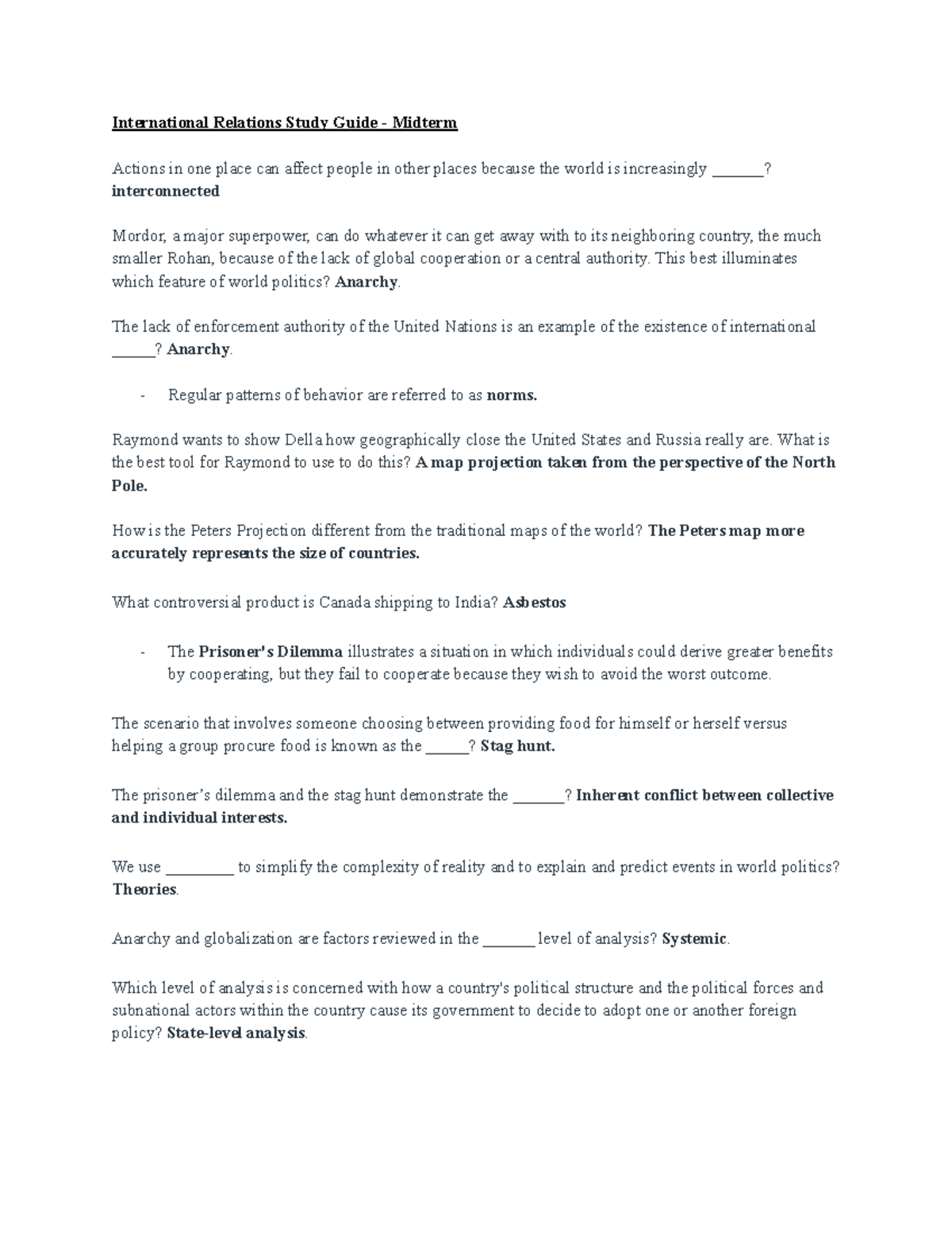 International Relations Study Guide - Midterm Exam Prep - Studocu