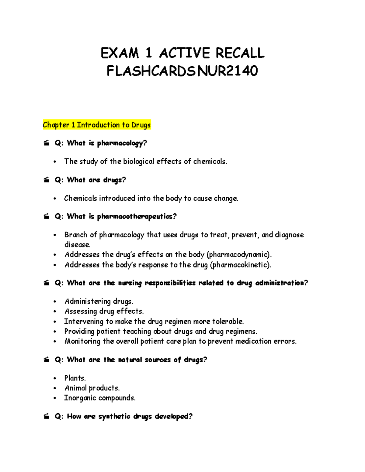 EXAM 1 Active Recall NUR2140 - EXAM 1 ACTIVE RECALL FLASHCARDS NUR ...