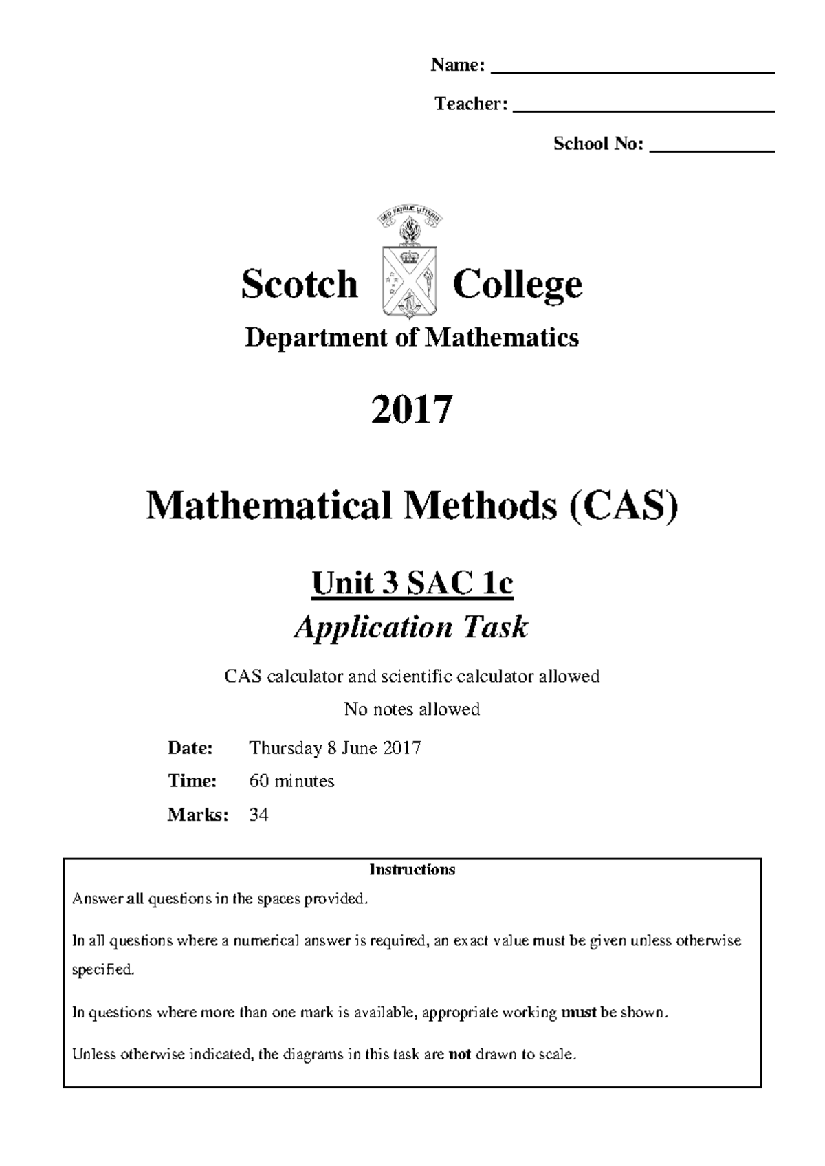 SC 2017 12MME Unit 3 SAC 1 Practice - Polynomials & Applications - Studocu