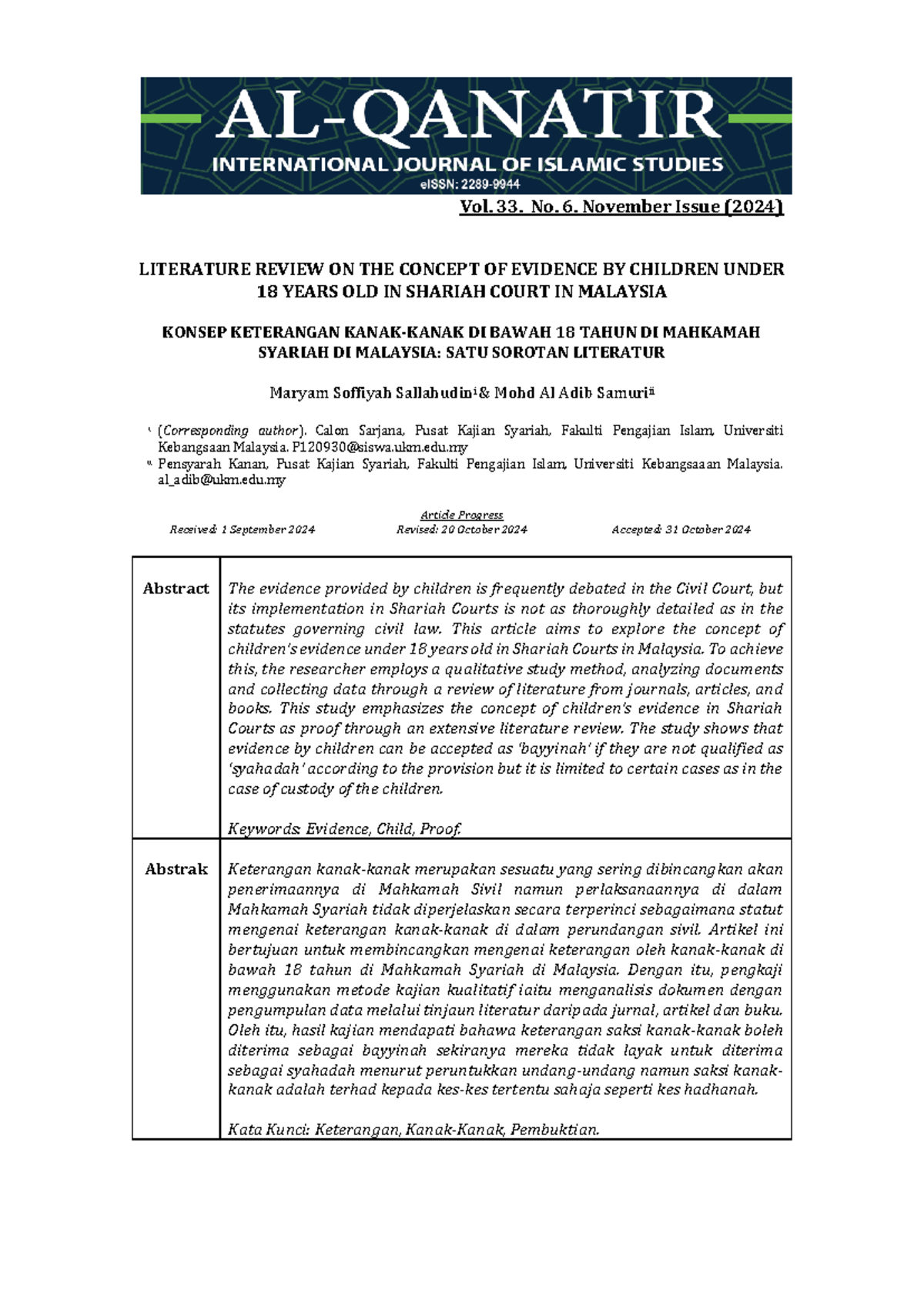 Literature Review on Evidence for Children Under 18 in Shariah Courts ...