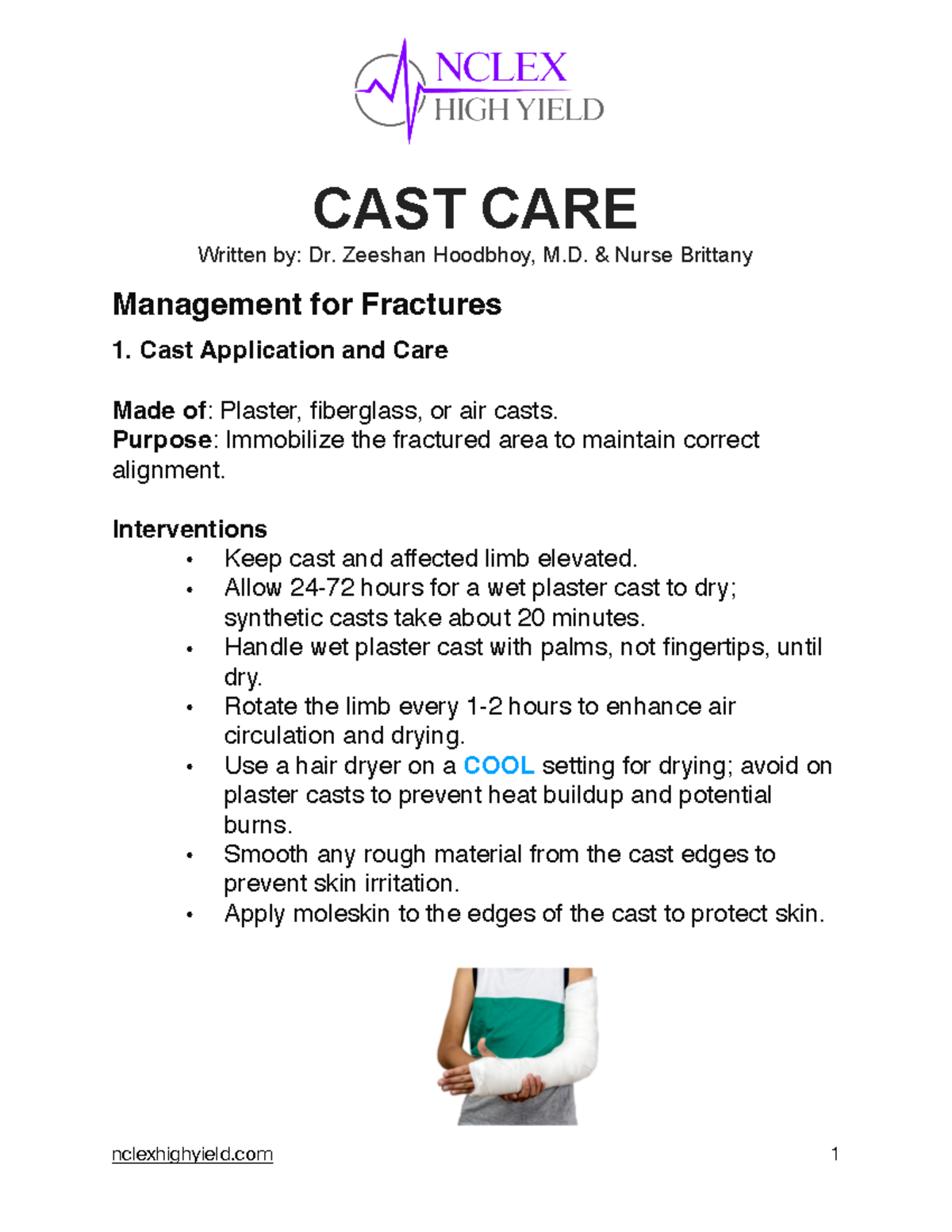 Cast Care Management for Fractures - Fundamentals of Nursing - Studocu