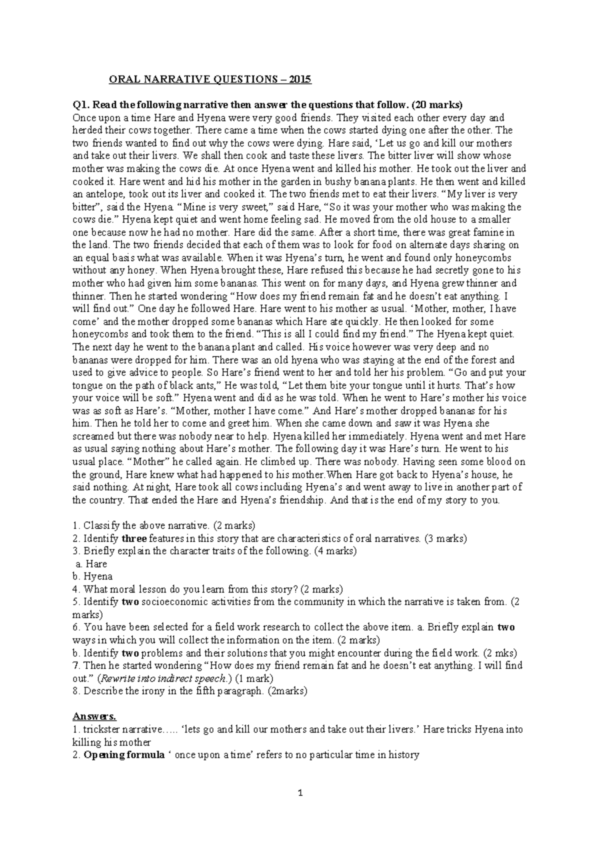 ORAL NARRATIVE QUESTIONS - Exam Preparation Guide (2015) - Studocu