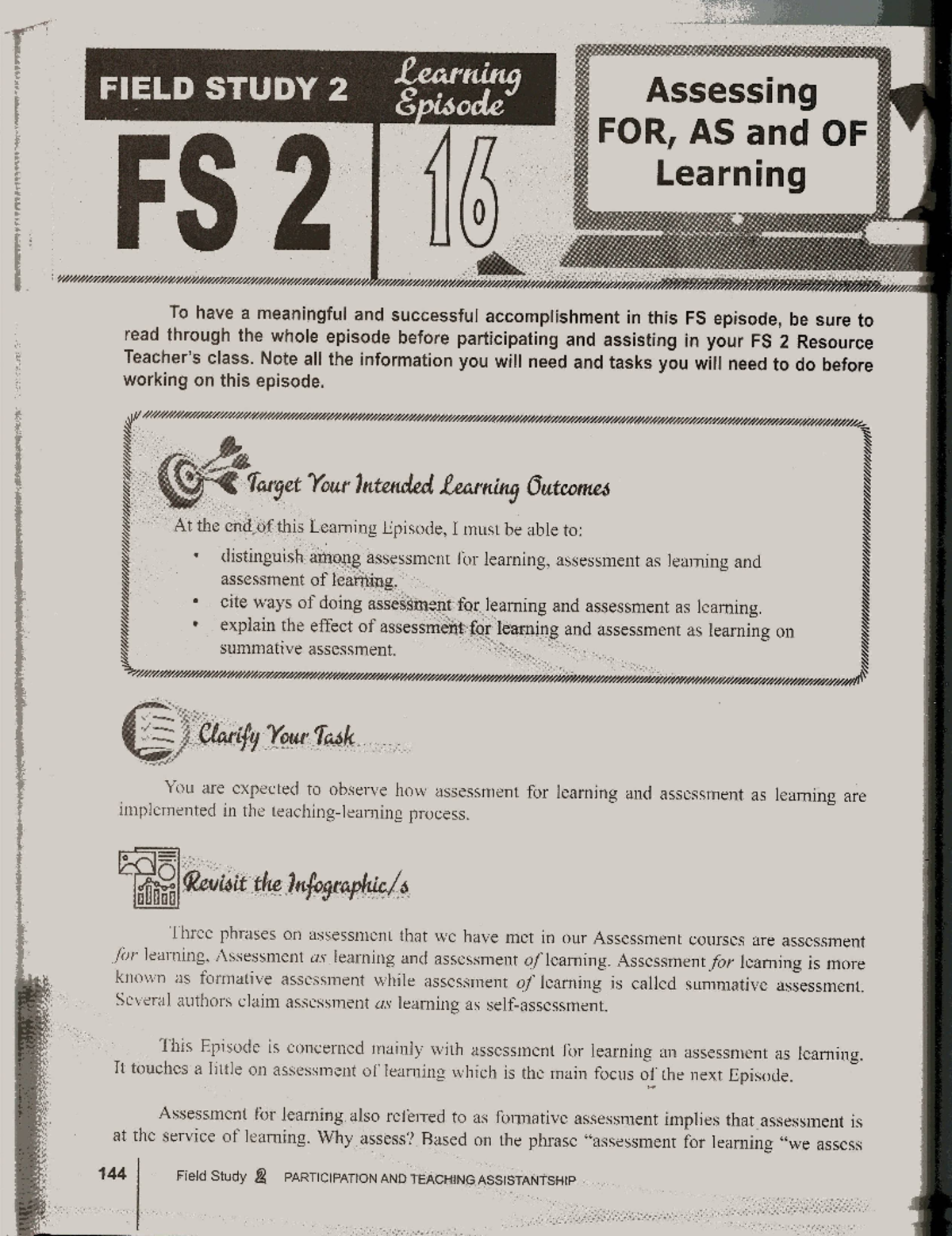 FIELD STUDY 2 - EPISODE 16: Understanding Assessment FOR, AS, and OF ...