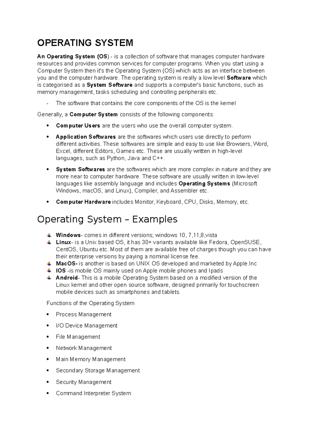 Operating System - Simple Os notes - OPERATING SYSTEM An Operating ...