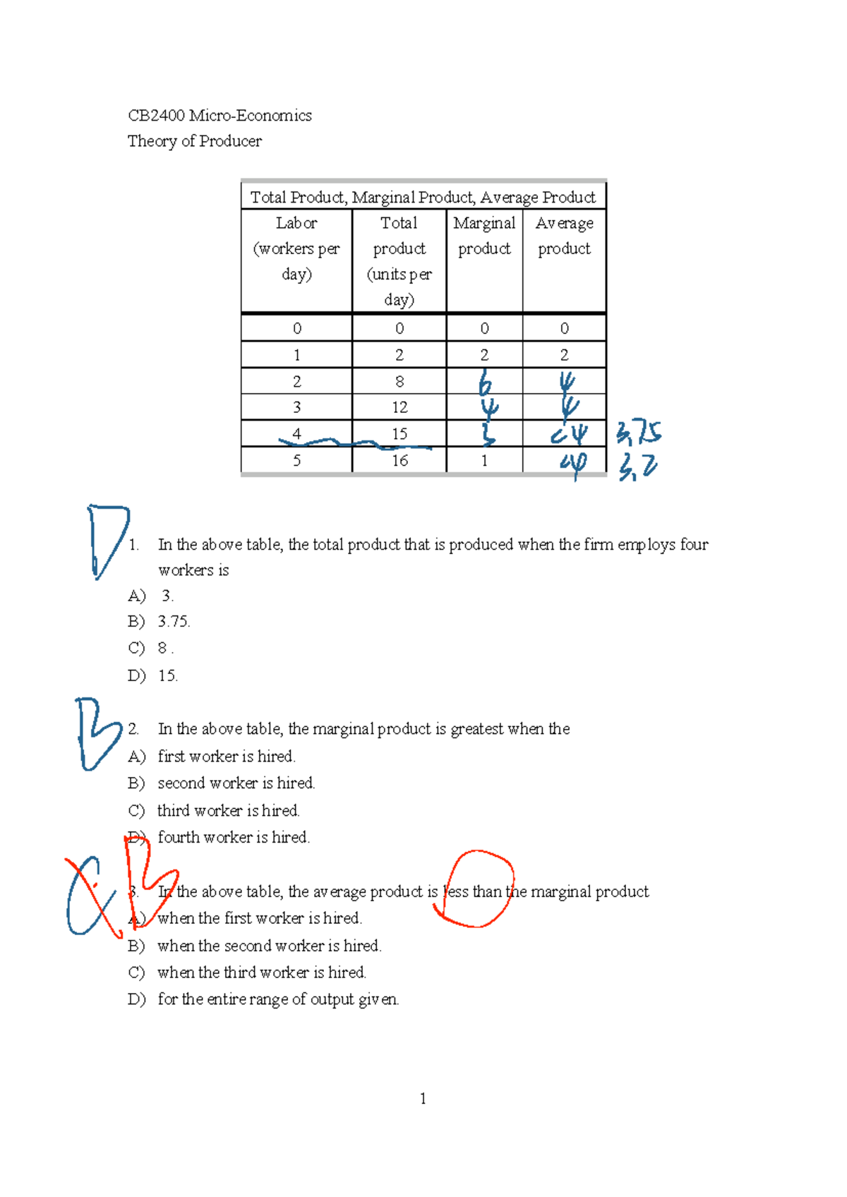 CB2400 Final Exam: Theory of Producer Total Product Analysis - Studocu