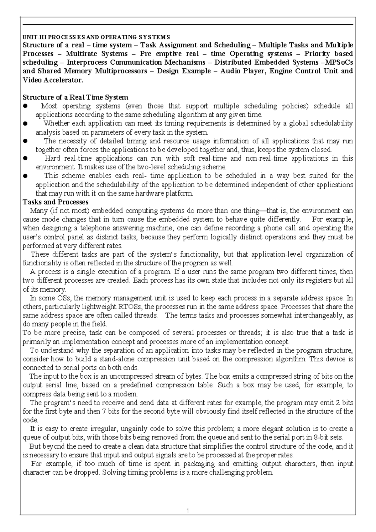 ET3491 - Notes on Real-Time Operating Systems and Scheduling - Studocu