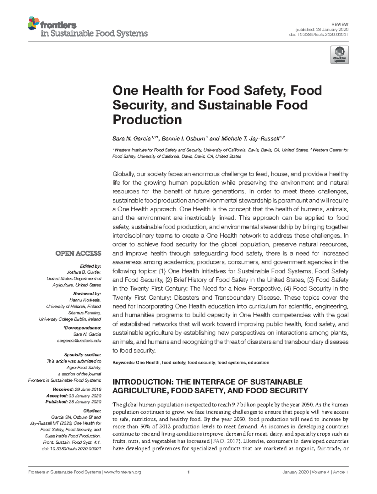 One Health Approaches to Food Safety and Security: A Review - Studocu