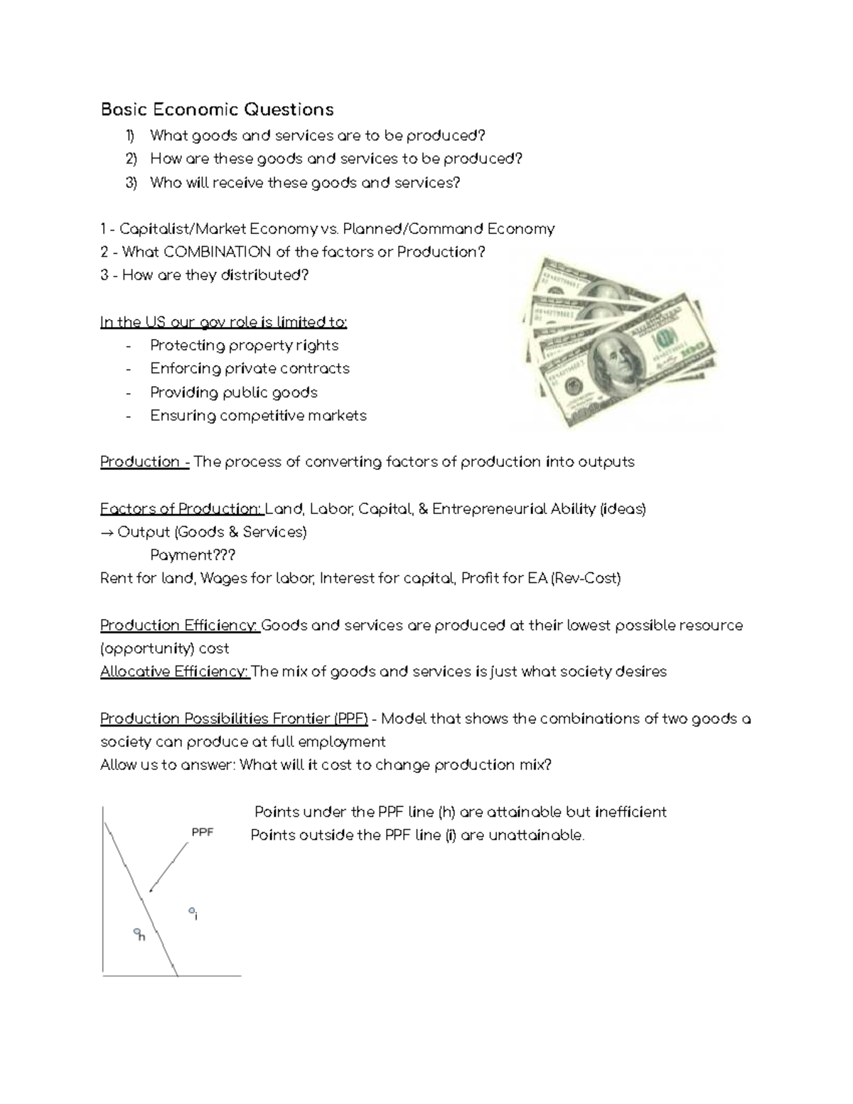 Econ 101: Basic Economic Principles & Production Possibilities Notes ...