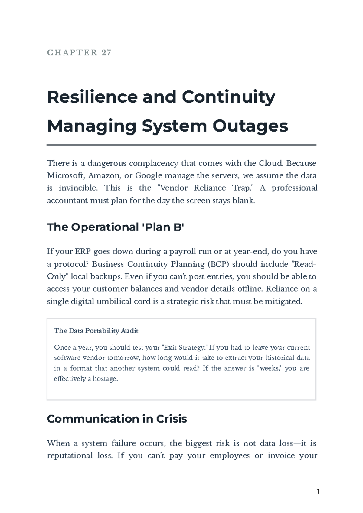 CHAPTER 27: Resilience & Continuity in System Outages (HBP8B5AH5MLCijrjt) - Studocu