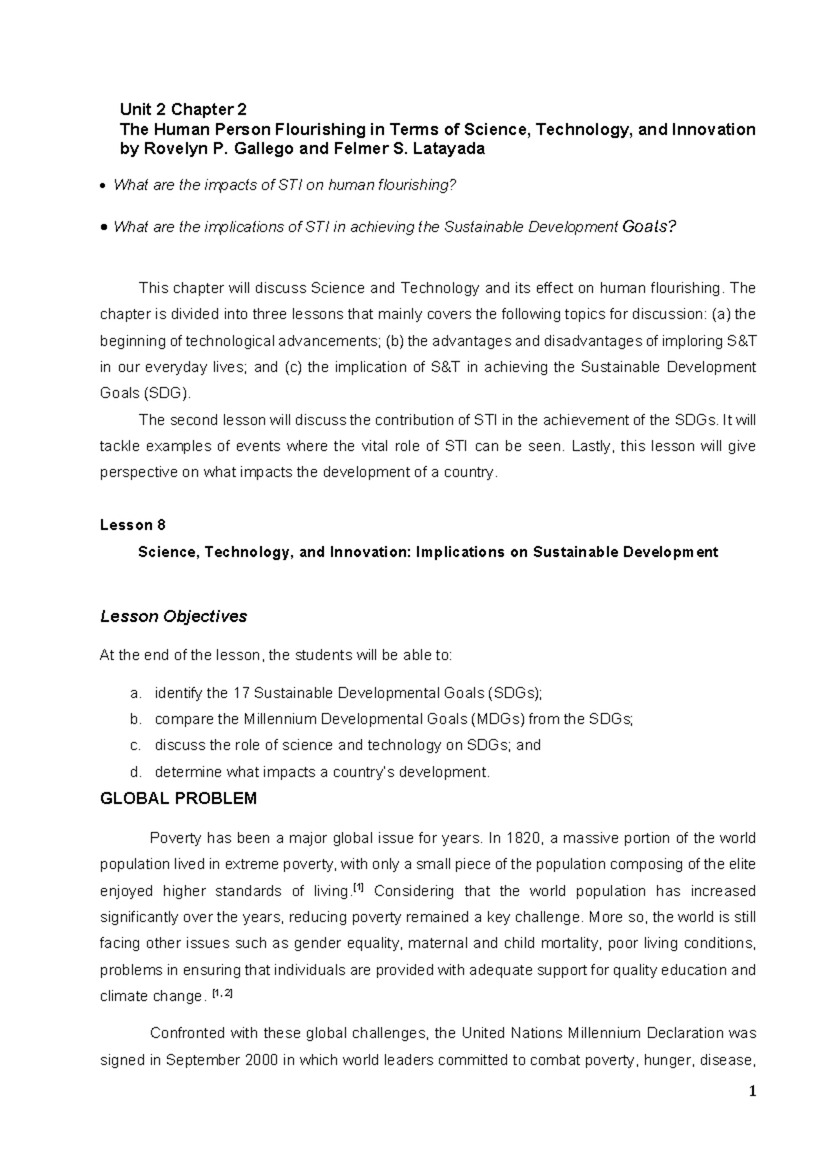 STS Unit 2 Chapter 2: Exploring STI's Role in Human Flourishing and SDGs - Studocu