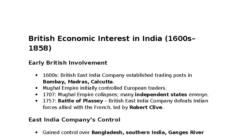 British Economic Impact in India (1858) - Imperialism Overview - Studocu