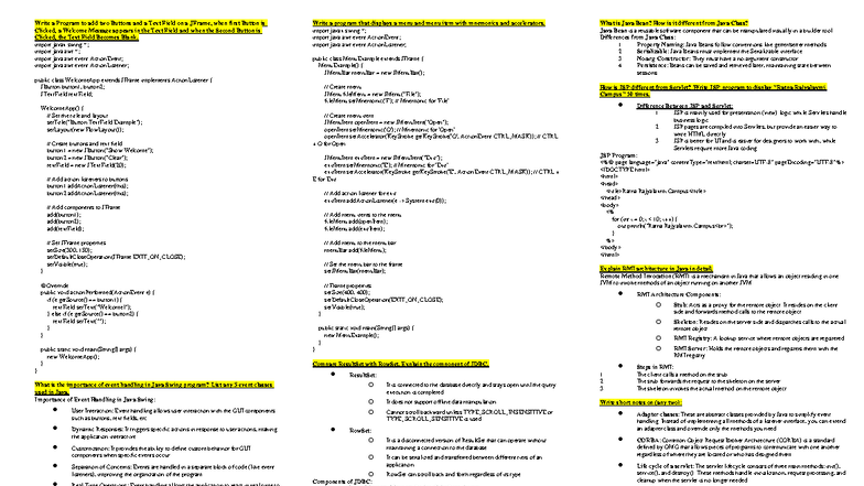 Advanced Java Programming: GUI, RMI, JDBC, and Servlets Concepts - Studocu